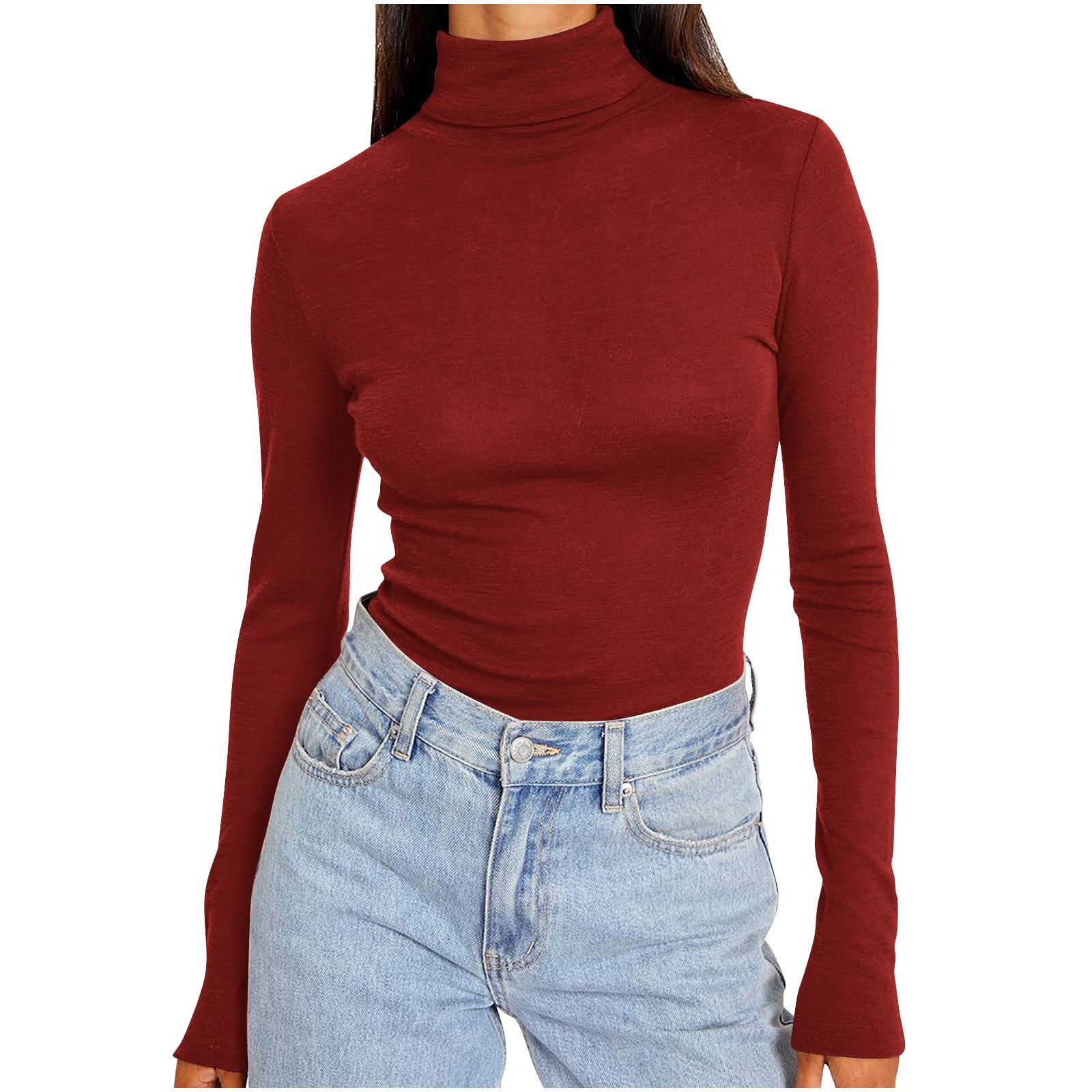 FNFYFH Women's Ribbed Long Sleeve Turtleneck Top Plus Size Base Layer ...