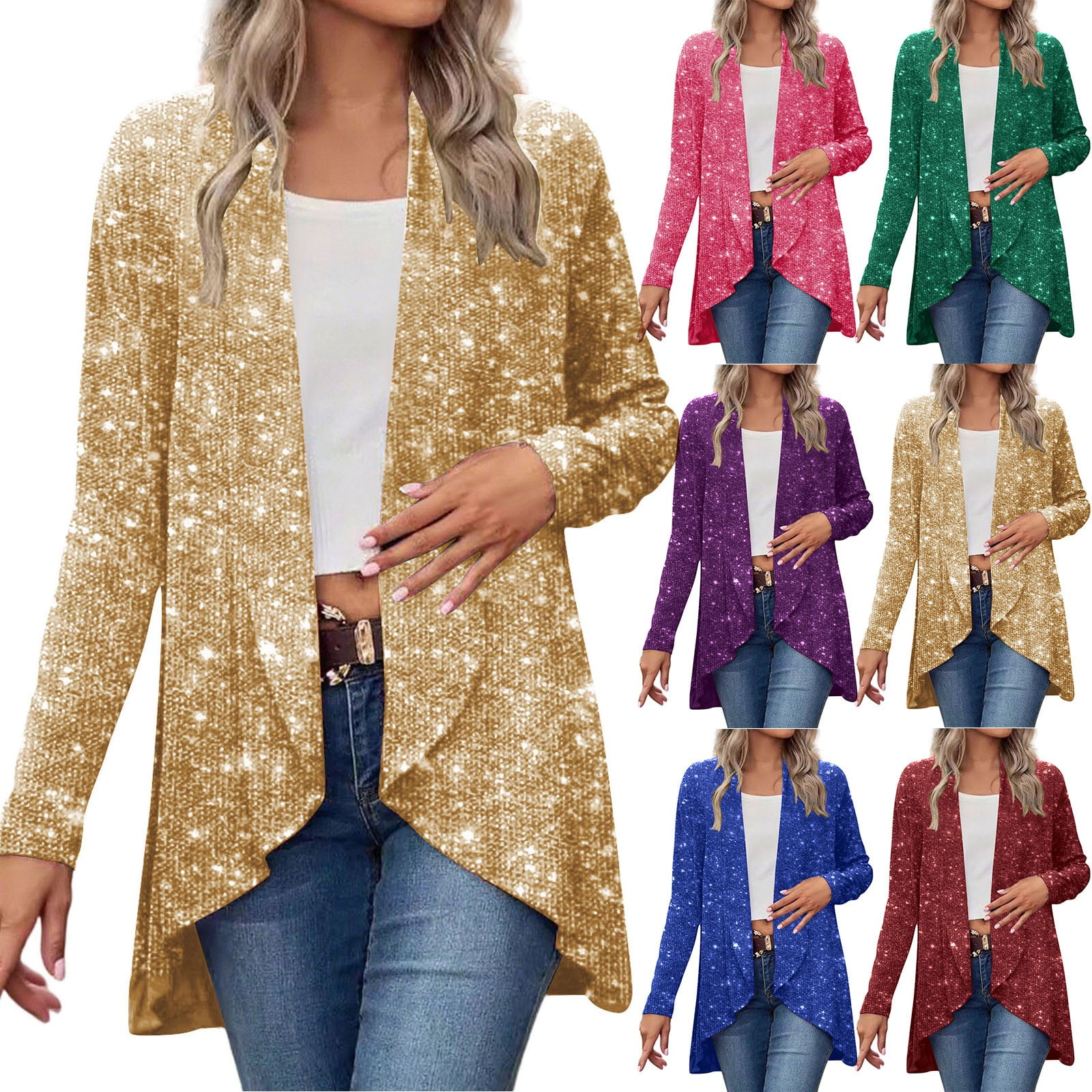 FNFYFH Women's Sequin Cardigan Casual Long Sleeve Shinny Coat Open ...