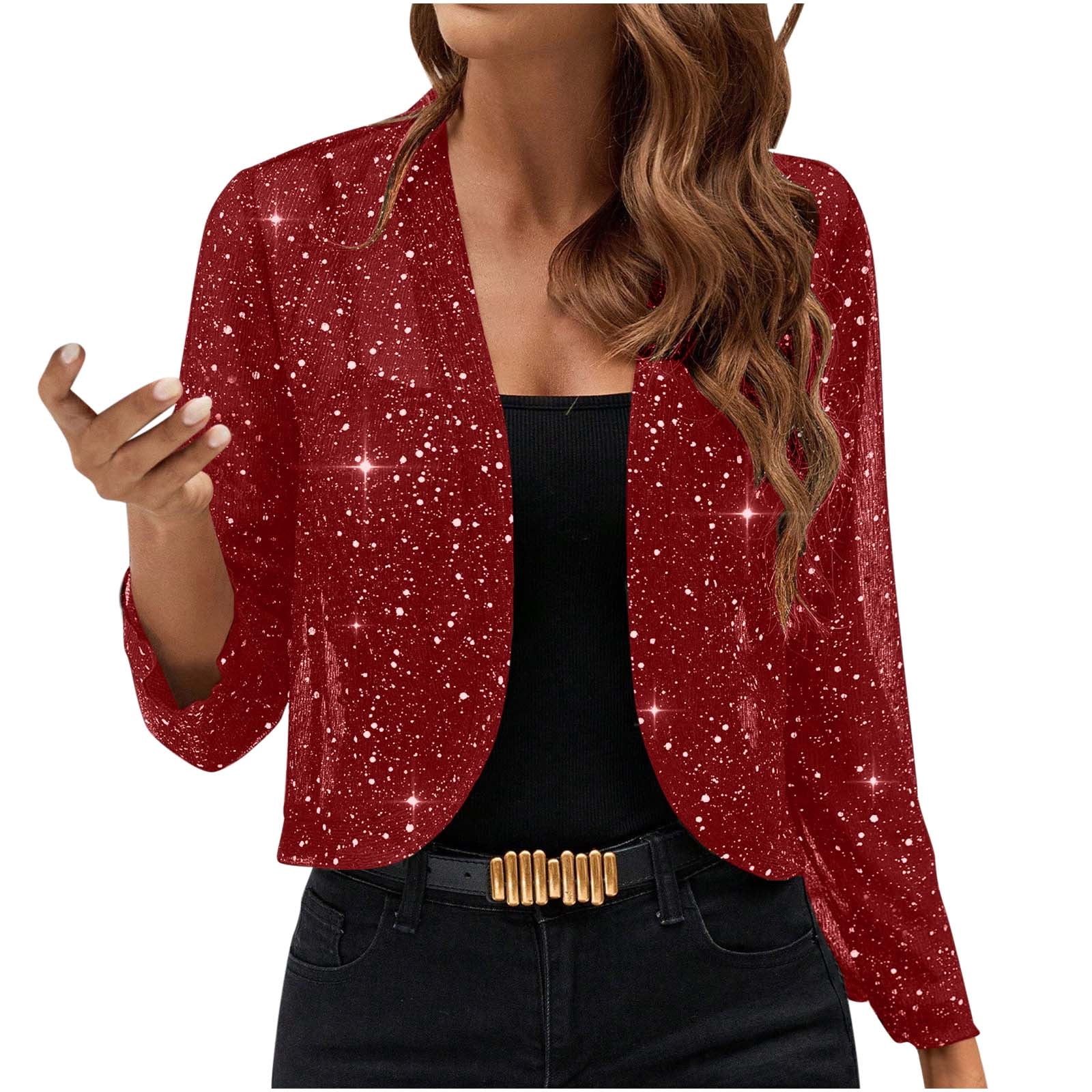 FNFYFH Women's Sequin Shrug Long Sleeve Wedding Party Glitter Sparkly ...