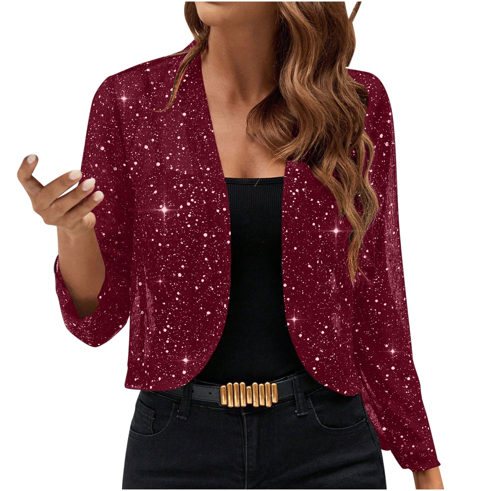 FNFYFH Women's Sequin Shrug Long Sleeve Wedding Party Glitter Sparkly ...