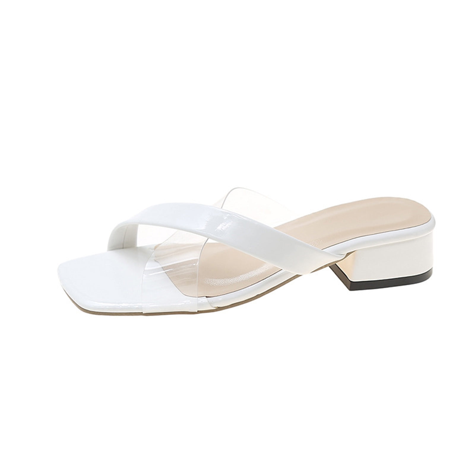 FNFYFH Women's Square Open Toe Sandals Fashion Beach Slip On Low Block ...