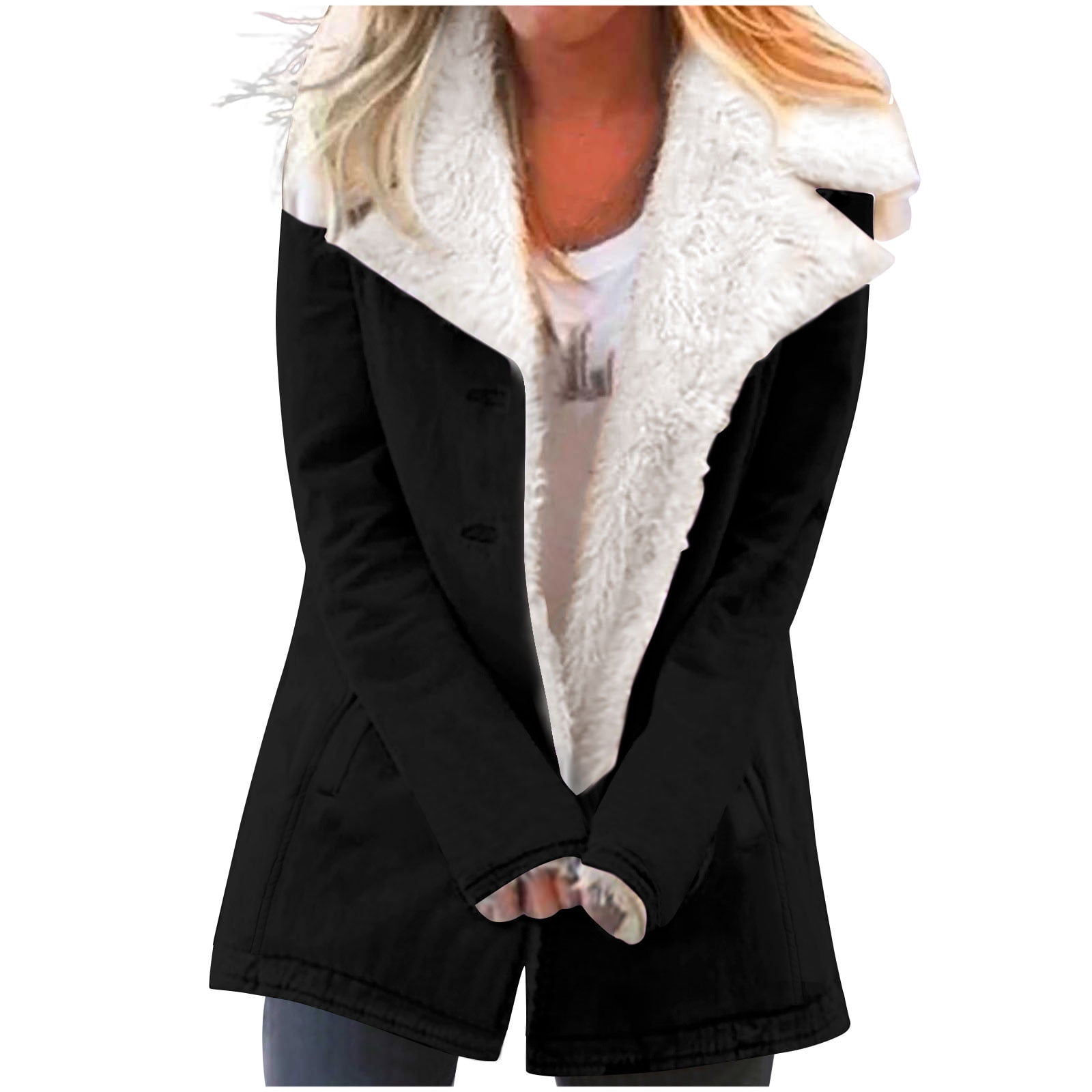 FNFYFH Womens 2025 Winter Plush Coat Loose Long Sleeve Fuzzy Jackets ...