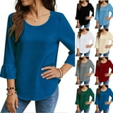 FNFYFH Womens 3/4 Bell Sleeve Shirt Elegant Scoop Neck Tunic Tops Curve ...