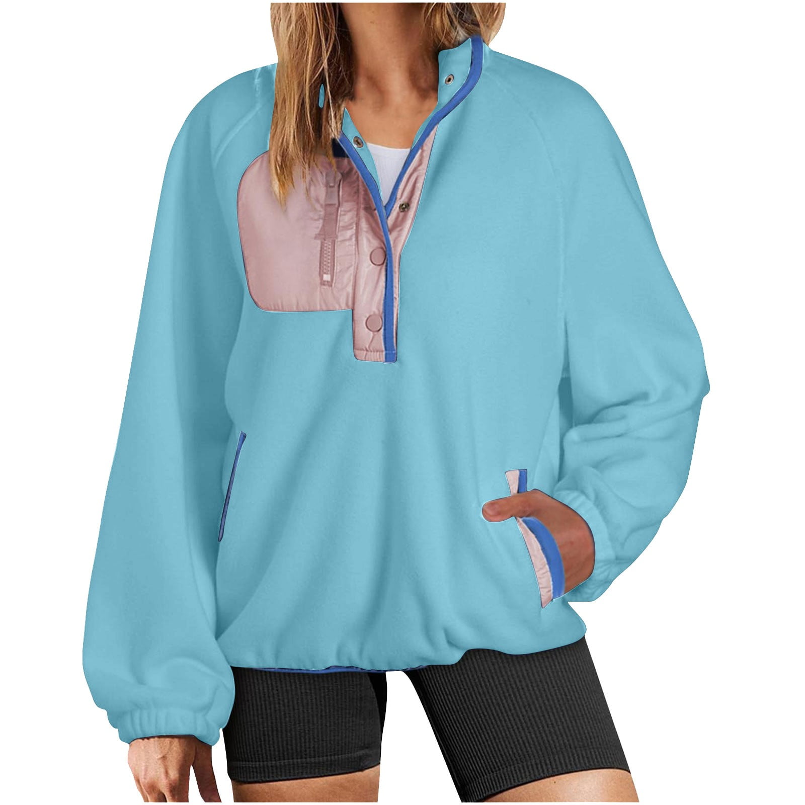 FNFYFH Womens Button Up Pullover Sweatshirt Casual Color Block Long ...