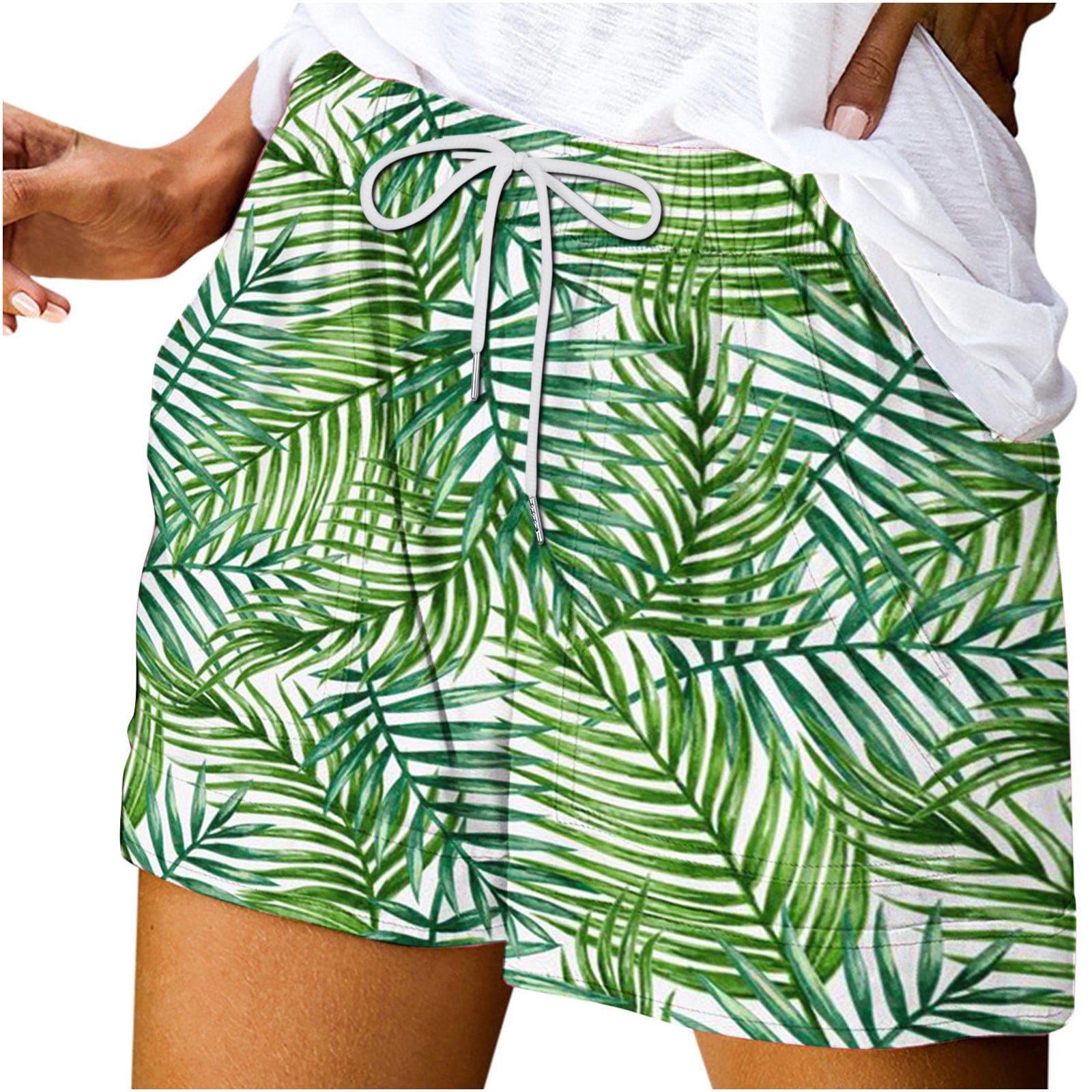 FNFYFH Womens Causal Print Shorts Summer Drawstring Elastic Sport ...
