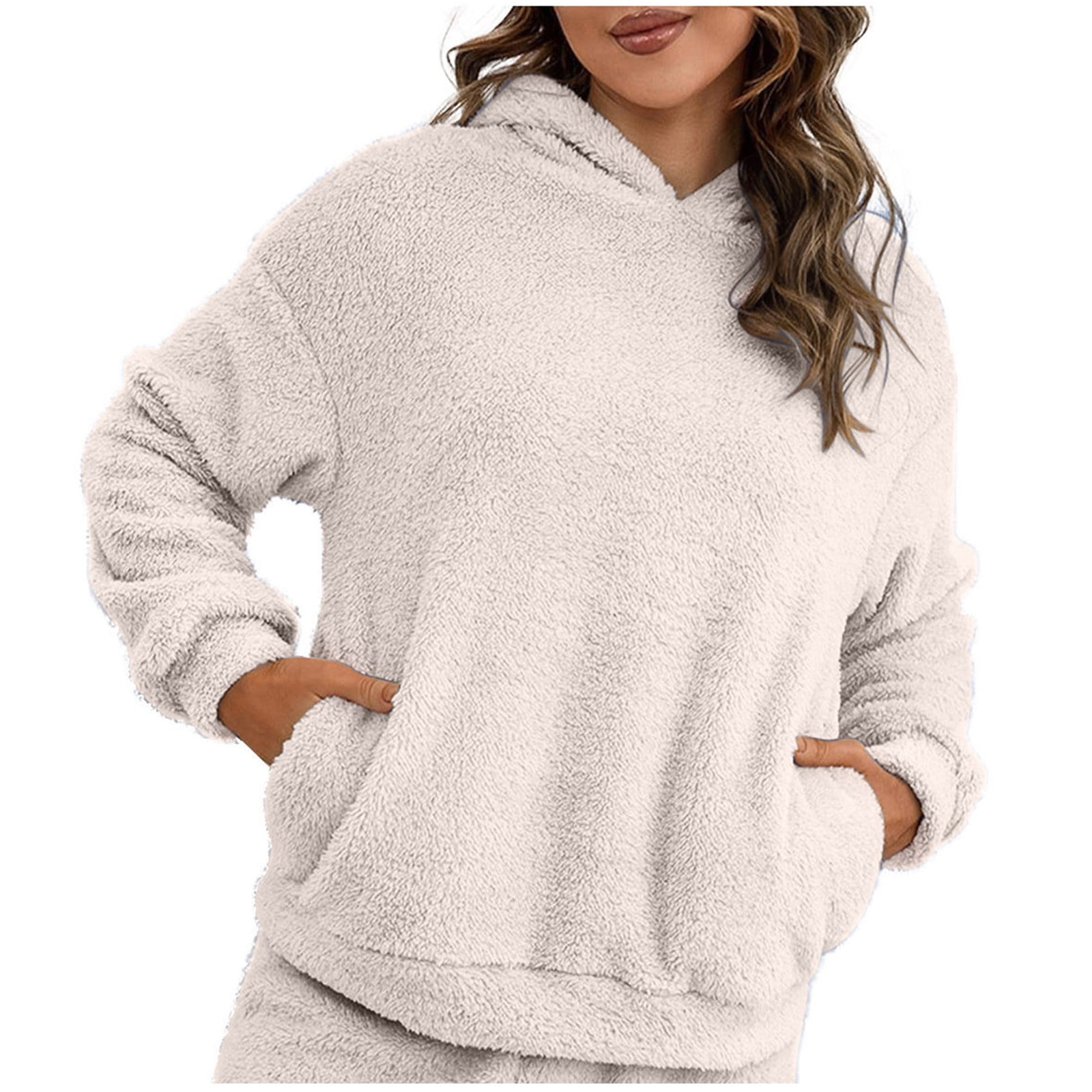 FNFYFH Womens Fleece Hooded Sweatshirt Fluffy Sweatshirts 2025 Winter ...