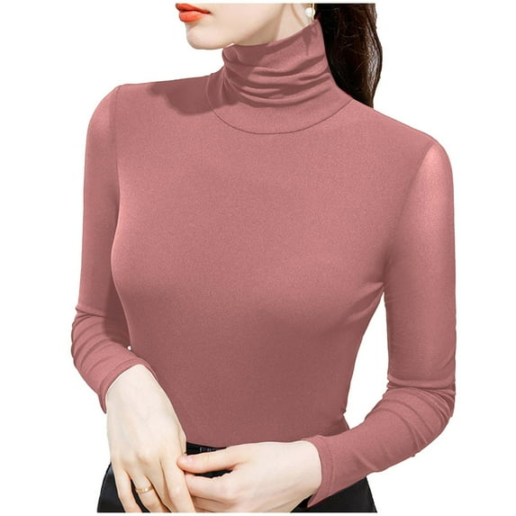 FNFYFH Womens Long Sleeve Turtleneck Mesh Tops Slim Fitted Lightweight ...