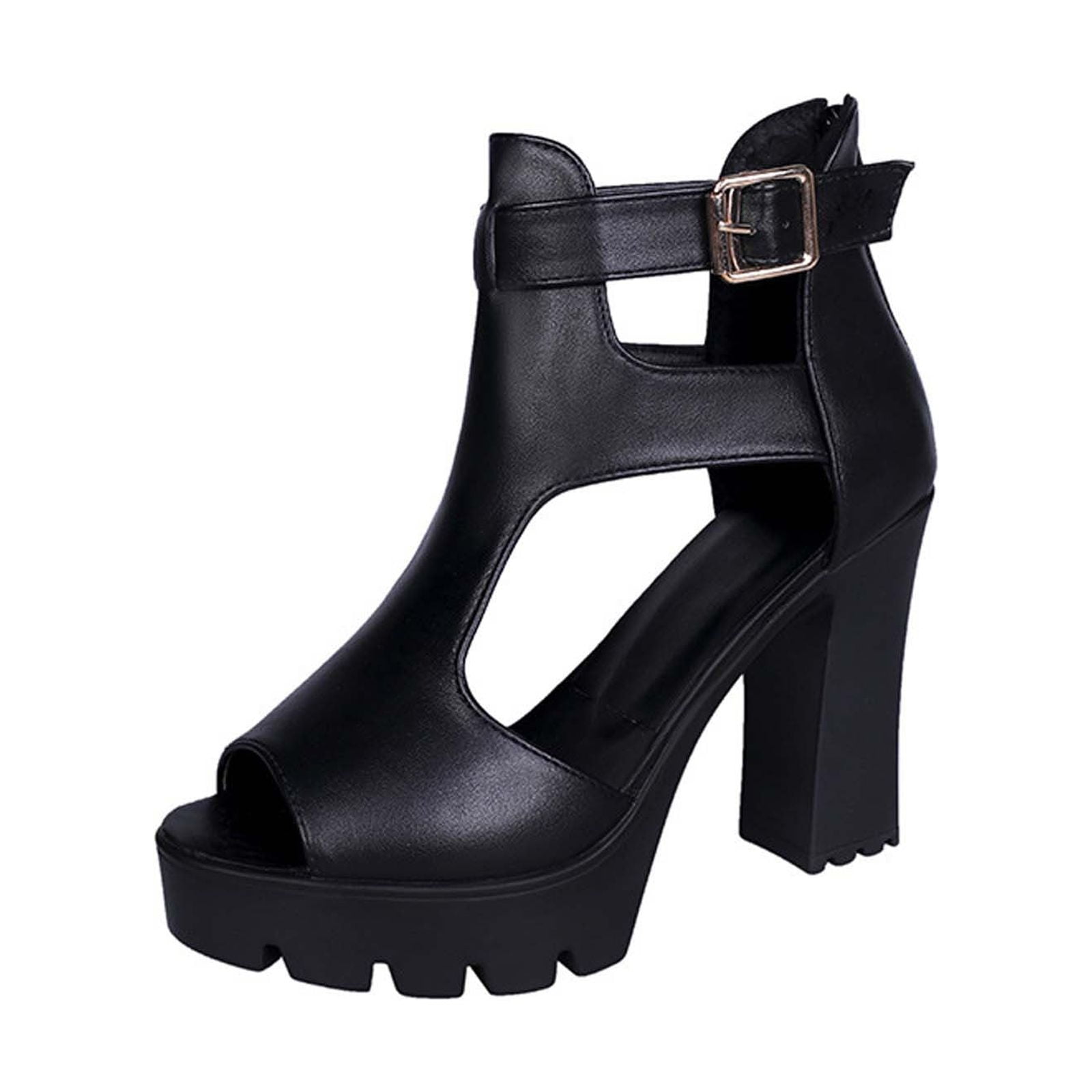 FNFYFH Womens Open-toe Chunky High Heels Shoes Metal Buckle 10CM Solid ...