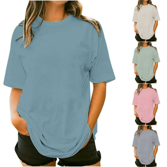 FNFYFH Womens Oversized T Shirts Plus Size Crewneck Short Sleeve Tops ...