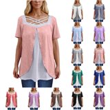 FNFYFH Womens Plus Size Short Sleeve T Shirt Summer Color Block ...
