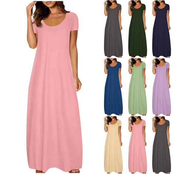 FNFYFH Womens Plus Size T-Shirt Maxi Dress Short Sleeve Scoop Neck Long ...