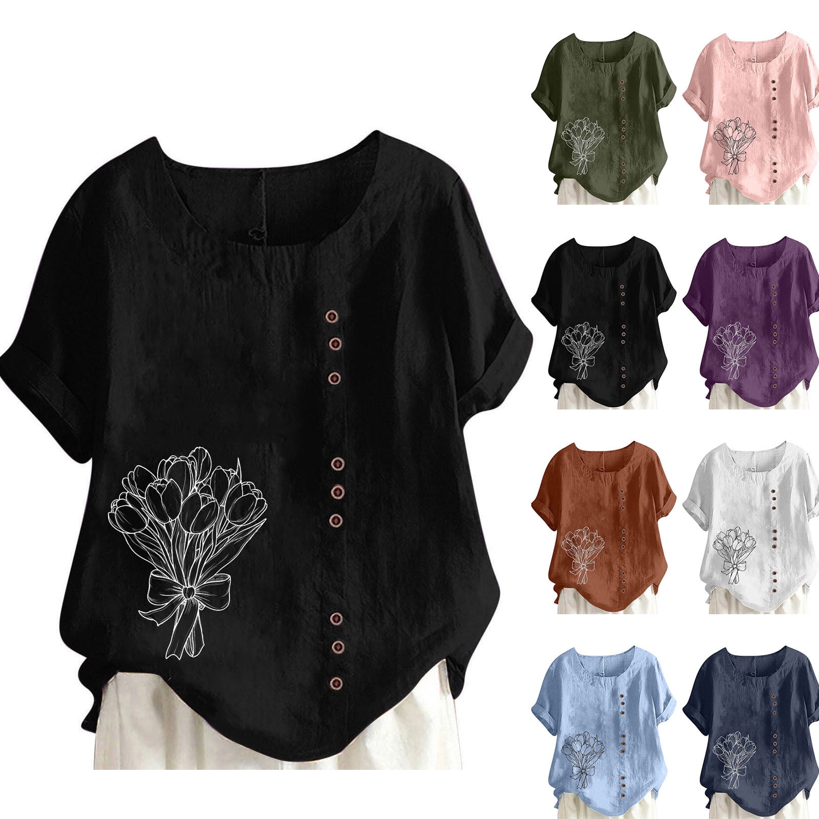 FNFYFH Womens Plus Size Tops Short Sleeve Crewneck T-Shirt Vintage ...
