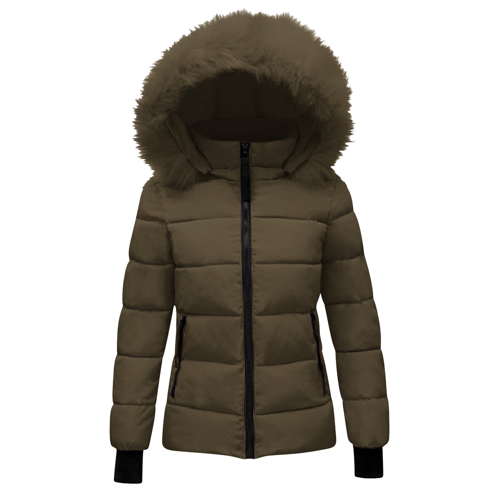 FNFYFH Womens Puffer Jacket Solid Zip Up Padded Coat Quilted ...