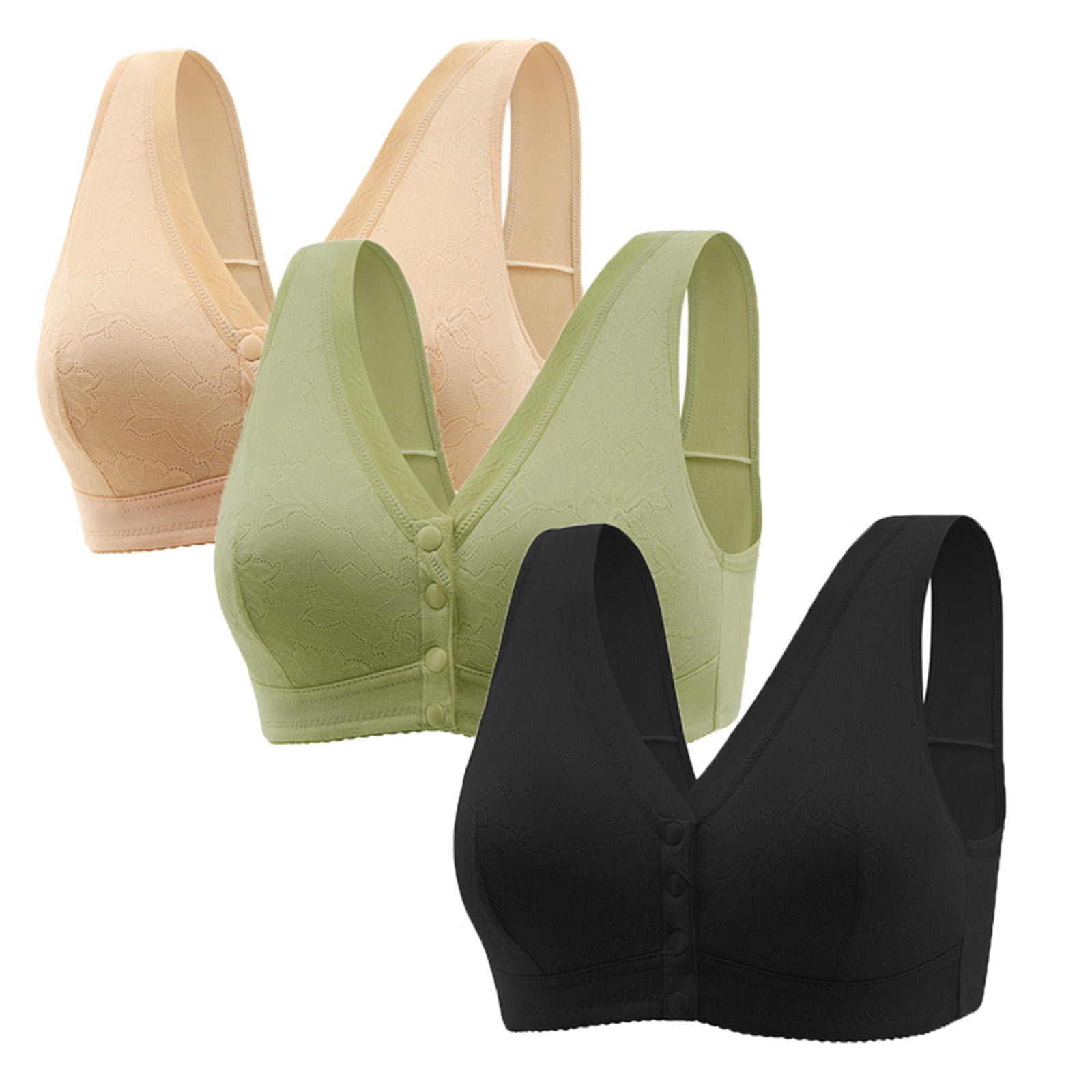 FNFYFH 3 Pack Plus Size Wireless Bras Front Close Button Seamless ...