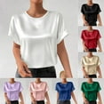 FNFYFH Womens Silk Satin Tops Cap Short Sleeve Satin Blouse Crew Neck ...