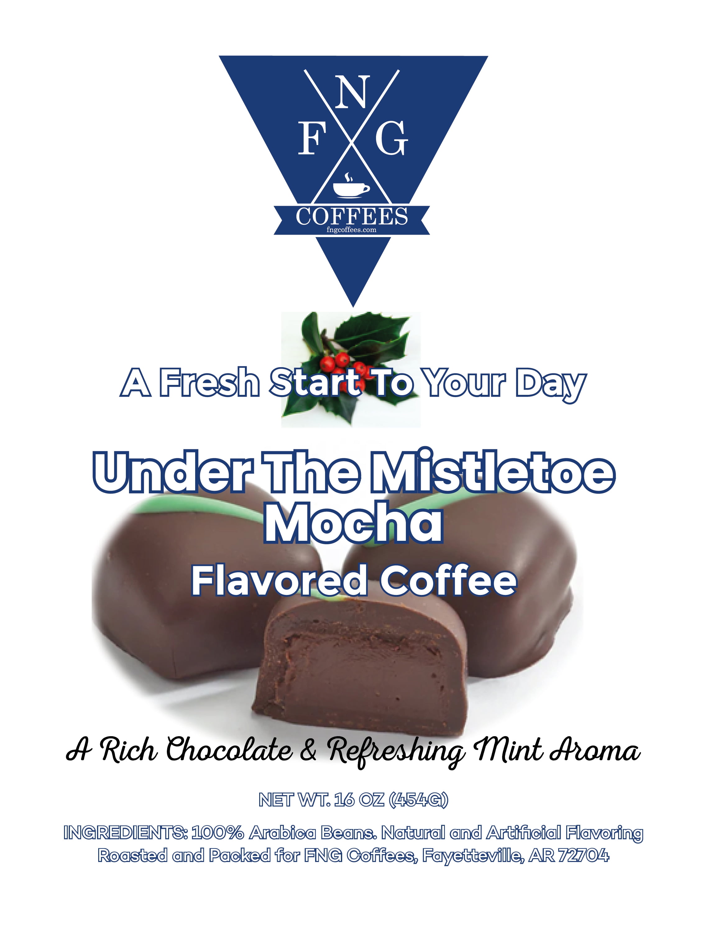 FNG Coffees- Under The Mistletoe Mocha DECAF Flavored Coffee- Ground ...