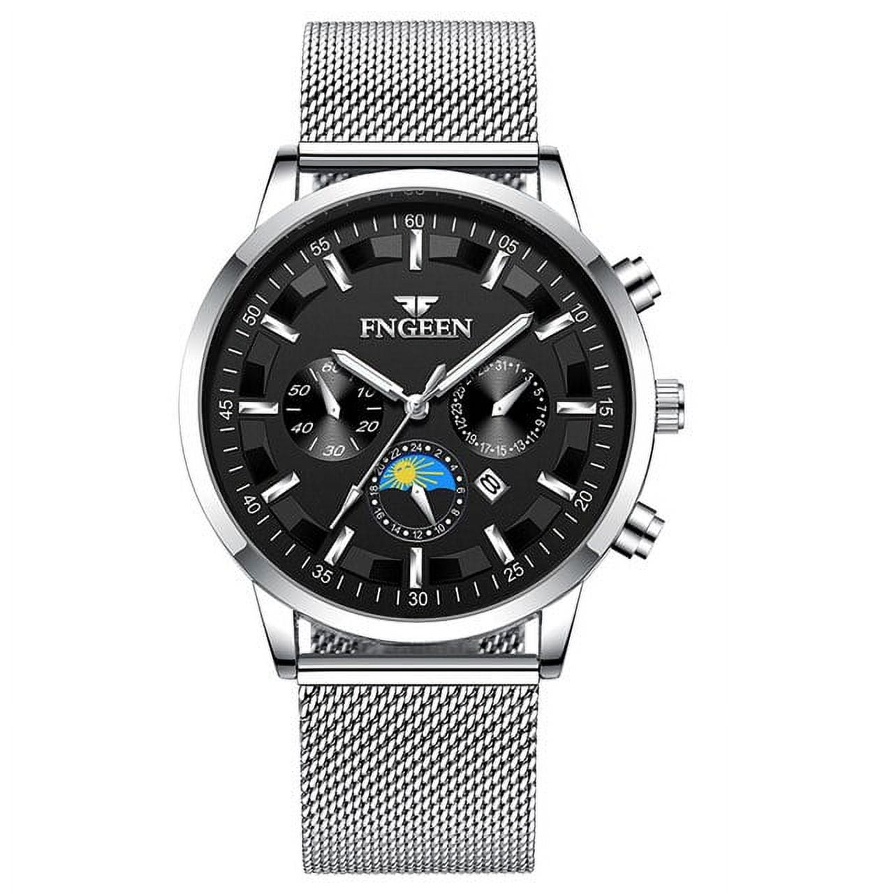 FNGEEN Quartz Wristwatches Men Fashion Stainless Steel Band Black Dial ...