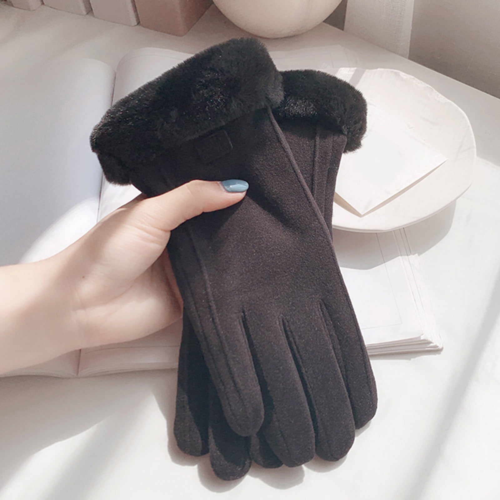 FNGZ 1 Pair of Gloves, Black Gloves Mittens, Women Autumn And Winter ...
