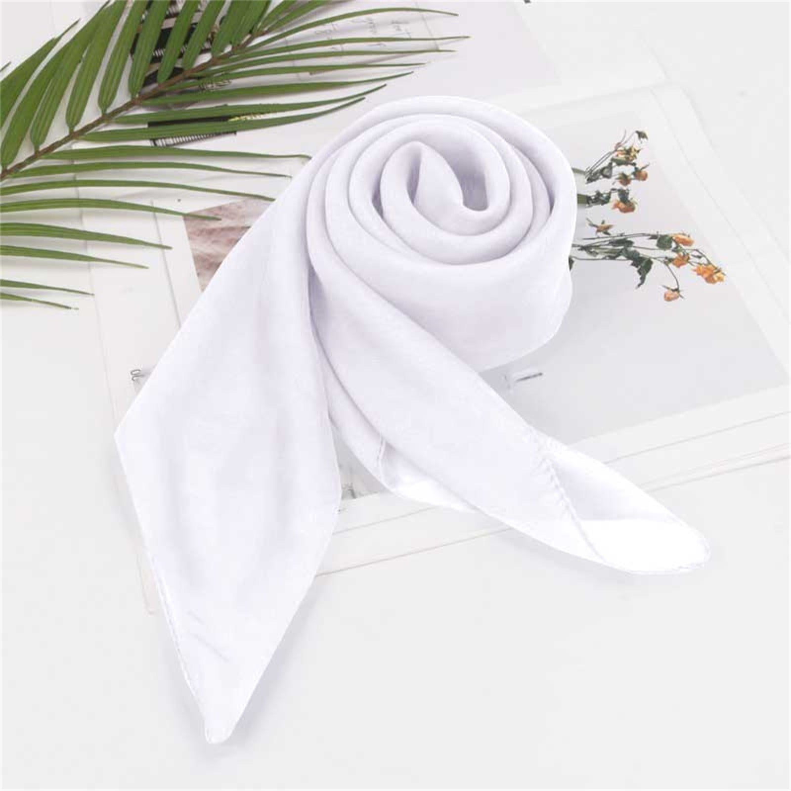FNGZ 1 Pc Weibo, White Neckerchief, Solid Color Chiffon Square Scarf ...