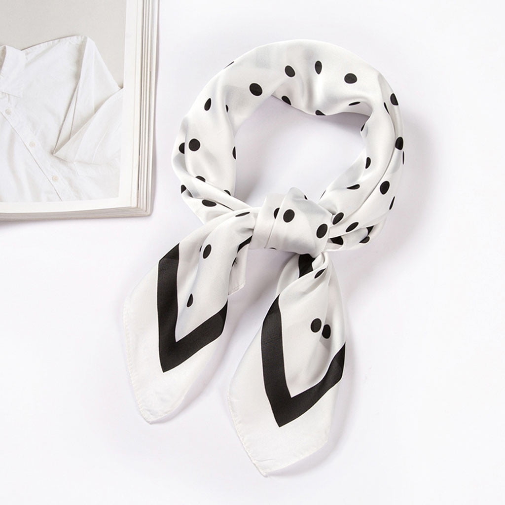 FNGZ 1Pc Scarf, White Scarf, Women Polka Dot Square Scarf Ribbon ...