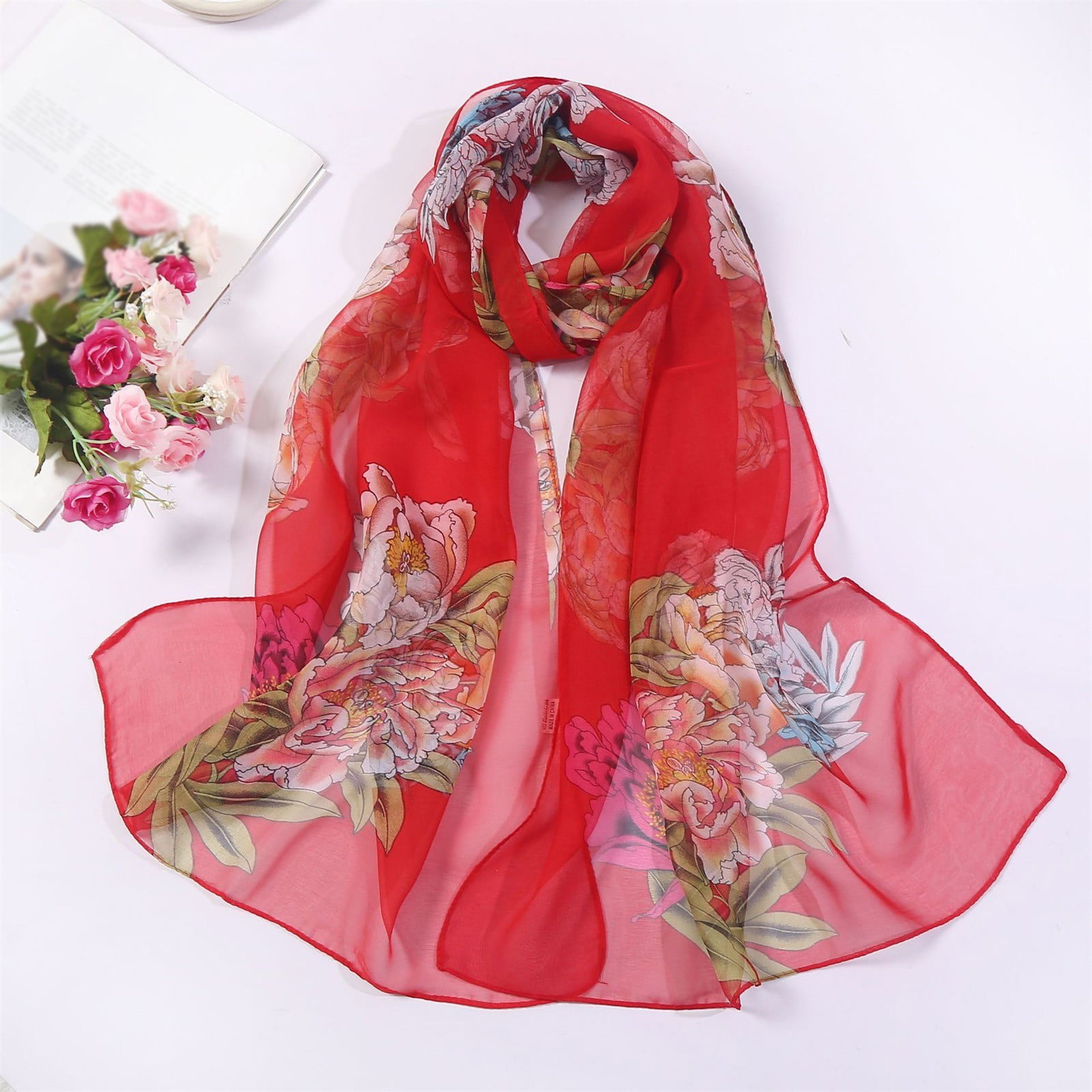 FNGZ Piece of Silk Scarf, Red Silk Scarves, Scarfs for Women ...