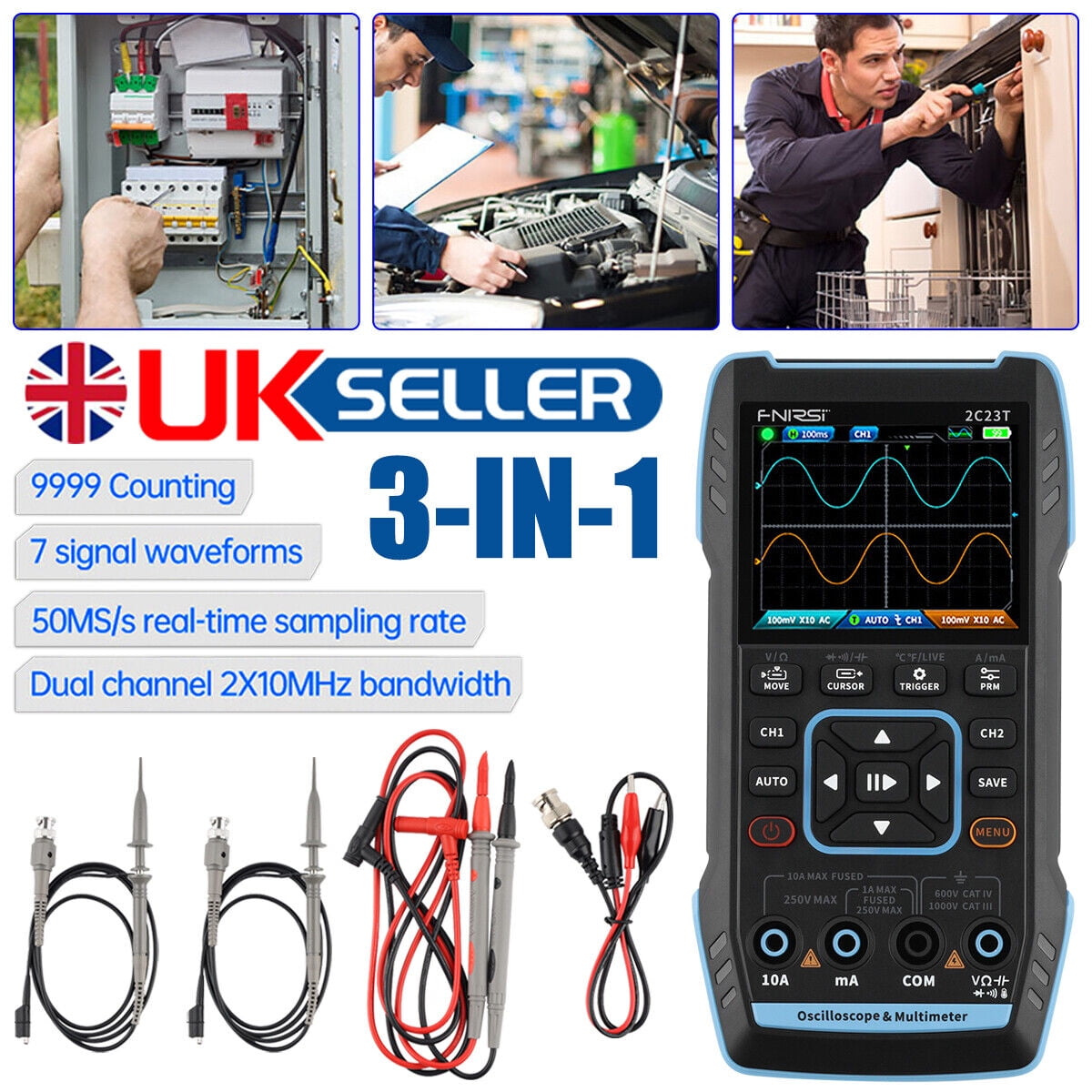 FNIRSI 2C23T Handheld Function Signal Generator+Digital Oscilloscope Multimeter - Walmart.com