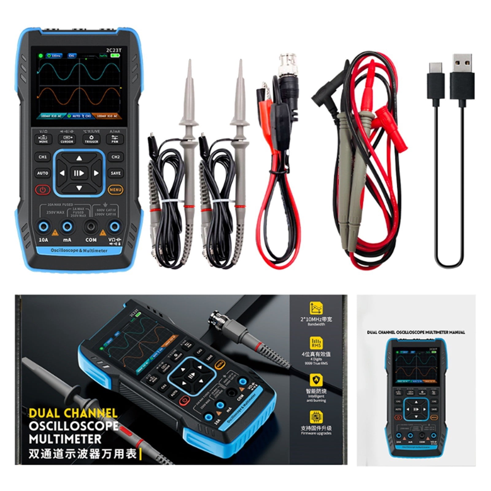 FNIRSIs 2C23T Handheld Digital Dual Channel Oscilloscope Multimeter ...