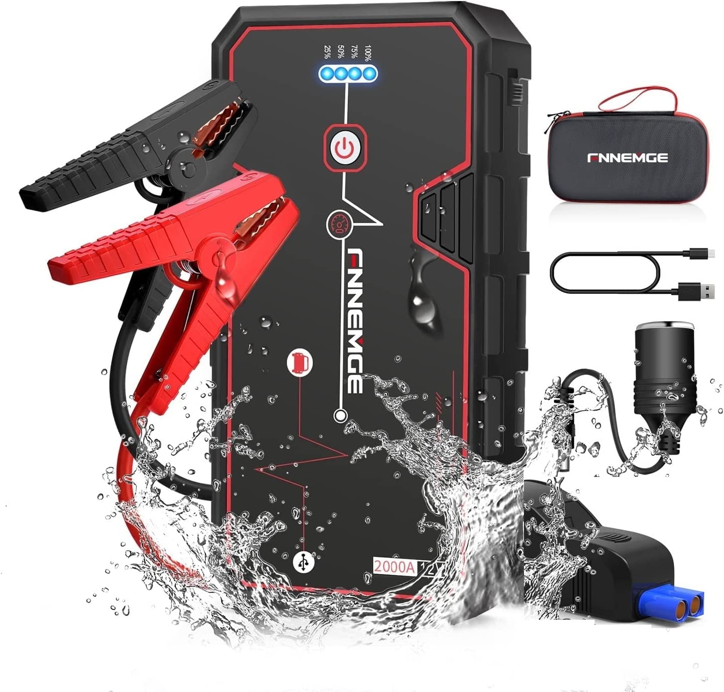 Free Shipping! FNNEMGE 2000A Peak 21800mAh Car Jump Starter(up to 8.0L ...