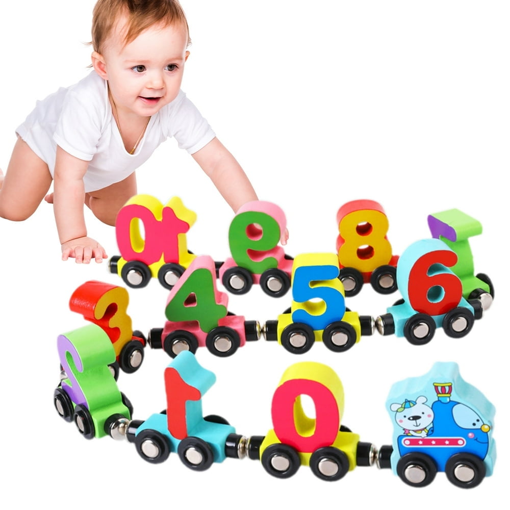 FNNMNNR 12 Pcs Magnetic Train Puzzle Wooden Number Train Toys Building ...
