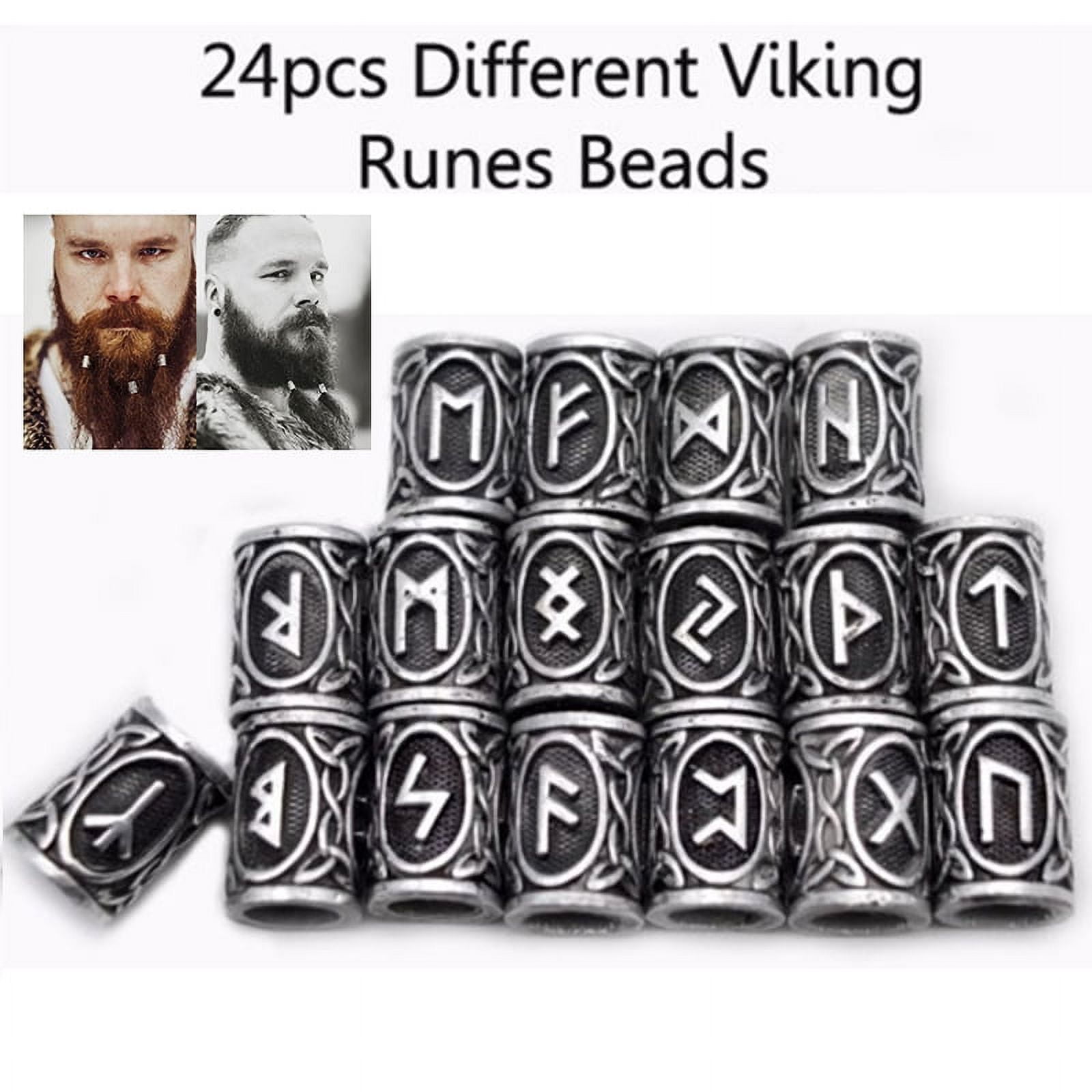 FNNMNNR 24 Pieces Norse Viking Rune Beads Hair Beard Pendant Antique ...