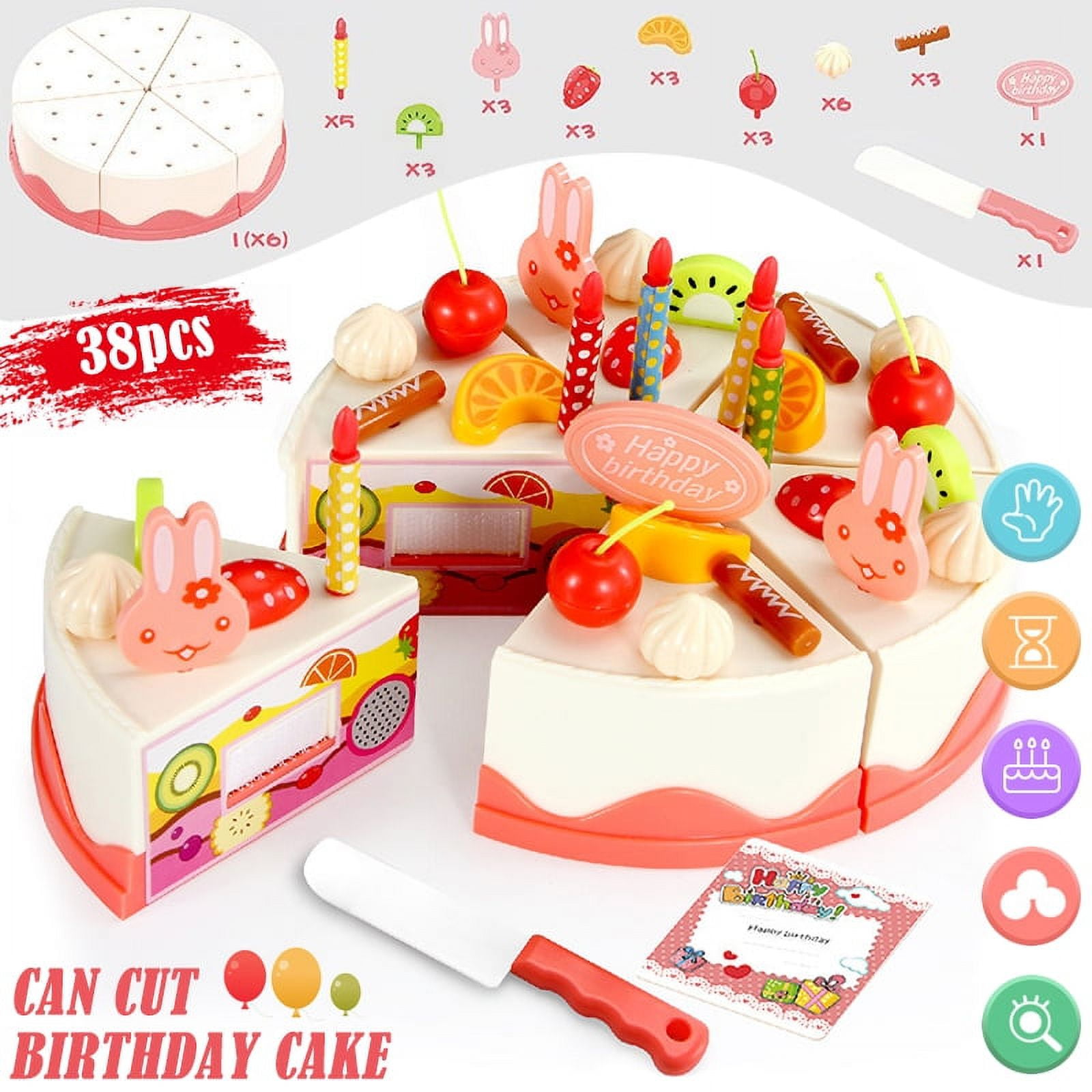 FNNMNNR 38Pcs Cutting Birthday Cake Toys,Pretend Play for Kids, DIY ...