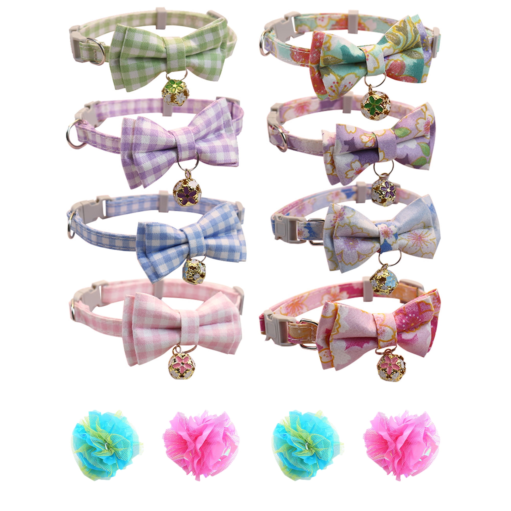 FNNMNNR 8pcs Cat Collar Kitten Collars with Bell and Bow Tie Breakaway ...