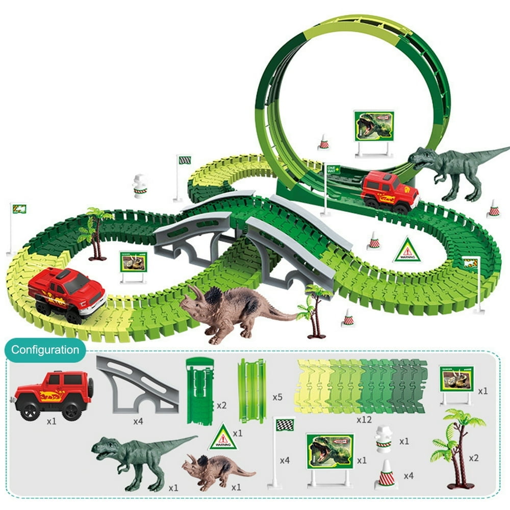 FNNMNNR Dinosaur toys flexible train tracks create roads bridges and ...