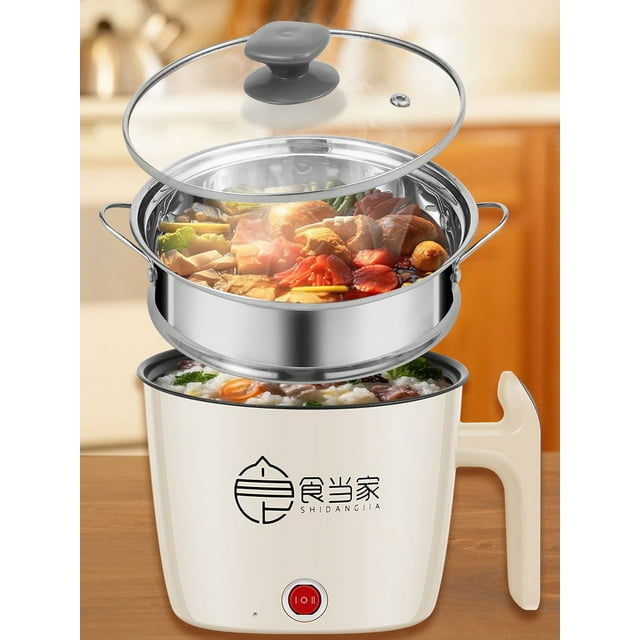 FNNMNNR Electric Hot Pot with Steamer 55oz Non-stick Mini Electric ...