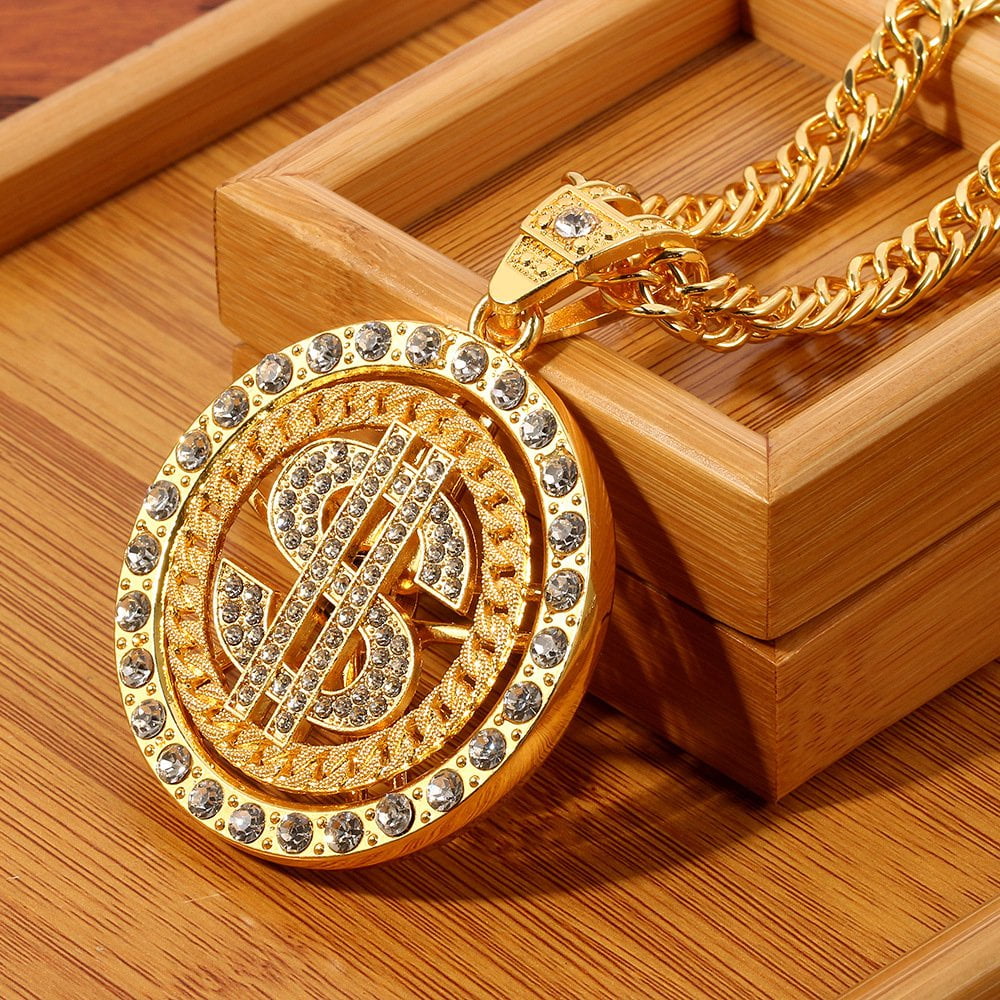 FNNMNNR Gold Money Chain Dollar Sign Necklace Rotatable Rapper Hip Hop ...