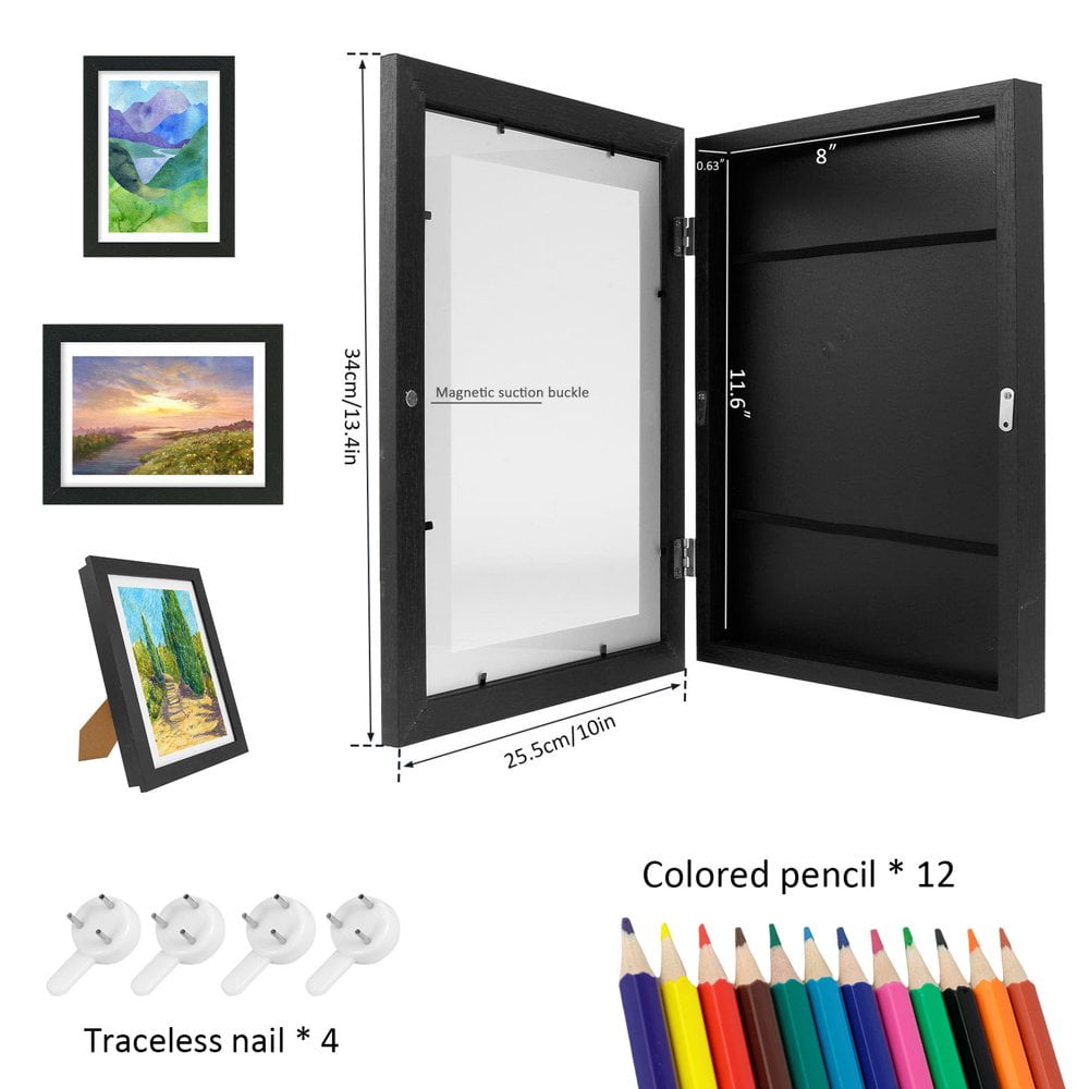 FNNMNNR Kids Art Frame with 12 Colored Pencils A4 Front Opening Photo ...