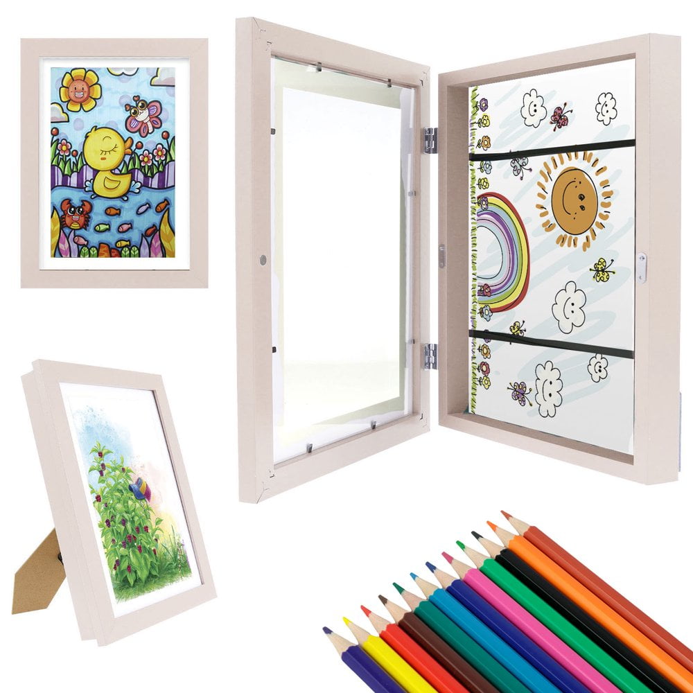 FNNMNNR Kids Art Frame with 12 Colored Pencils A4 Front Opening Photo ...
