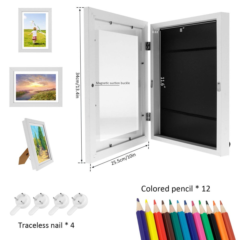 FNNMNNR Kids Art Frame with 12 Colored Pencils A4 Front Opening Photo ...