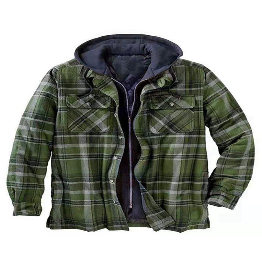 FNNMNNR Men‘s Hooded Quilted Lined Flannel Shirt Jacket Long Sleeve ...