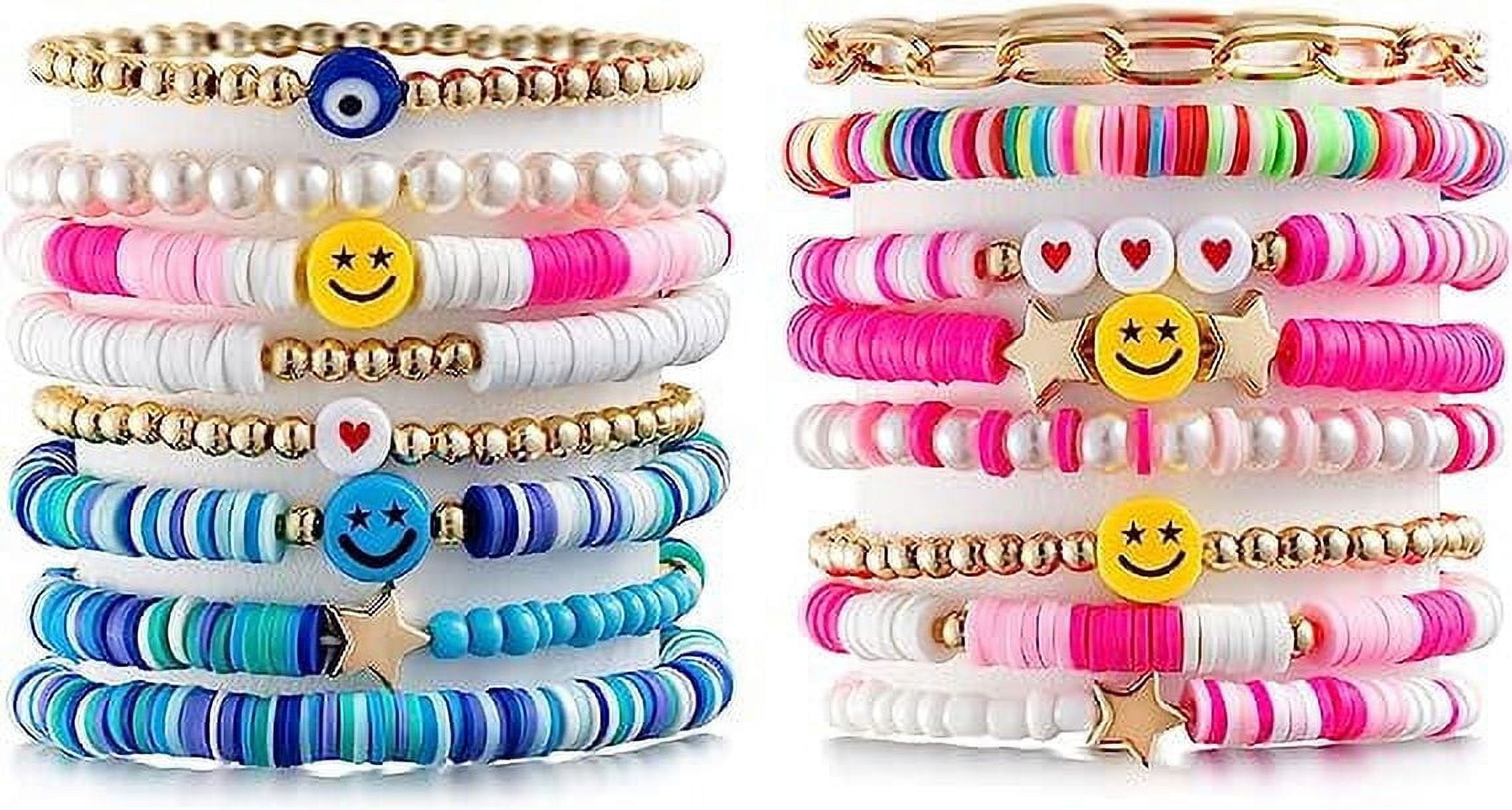 FNNMNNR Preppy Heishi Bracelets Set Colorful Smile Heart Star Evil Eye ...