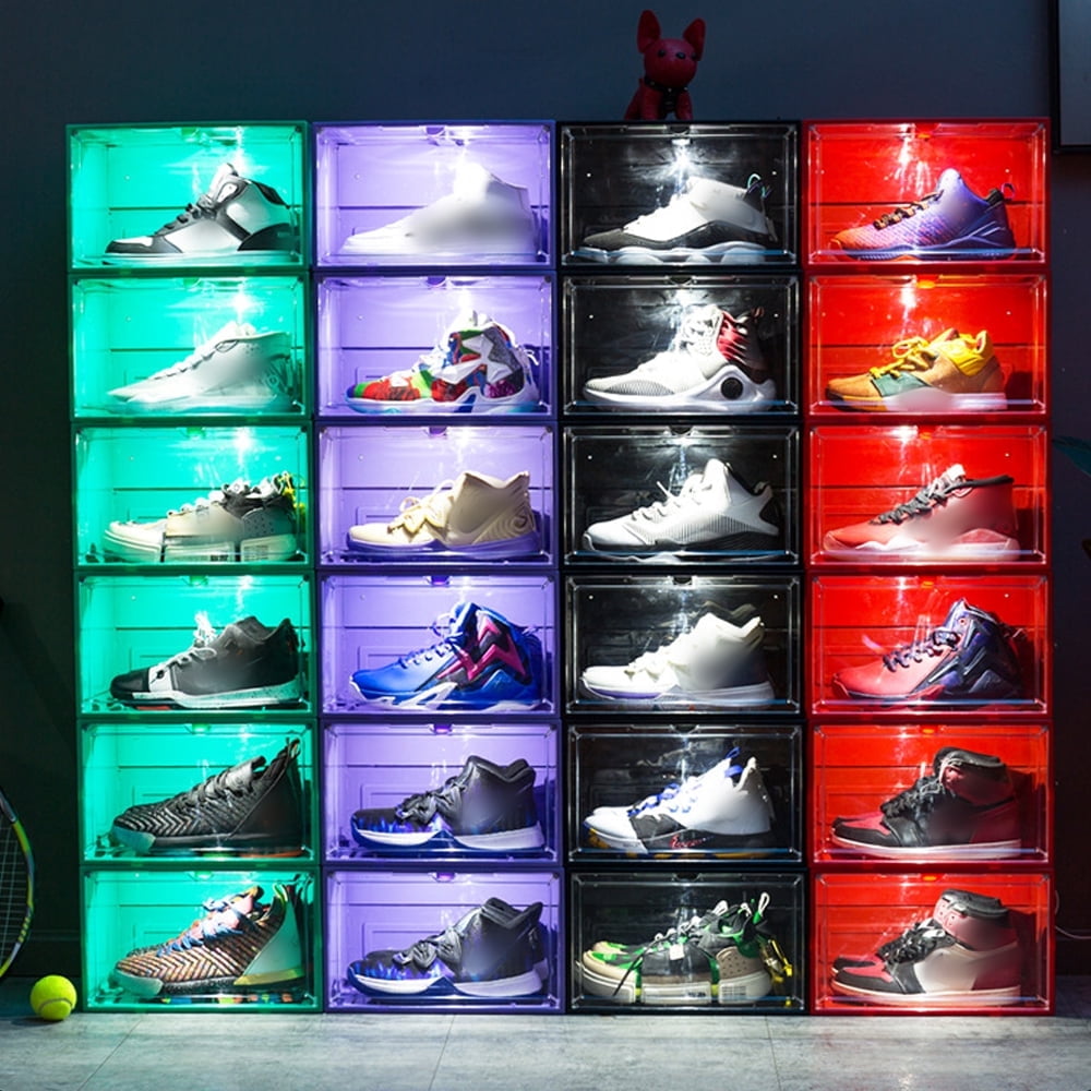 FNNMNNR Shoes Boxes Voice Control LED Sneaker Storage Box Clear Plastic ...