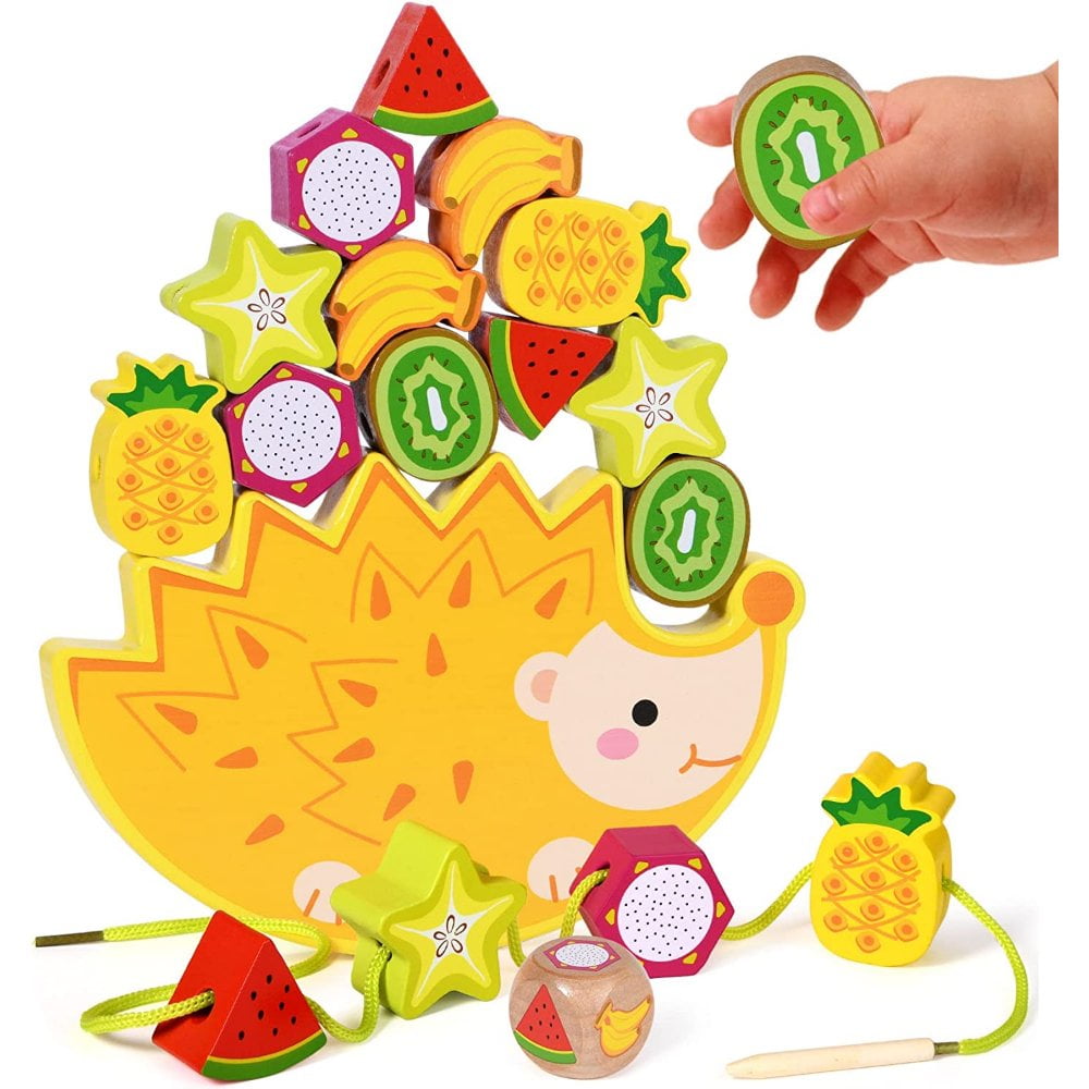 FNNMNNR Wooden Stacking Toys Fruits Lacing Beads Threading Toys for ...