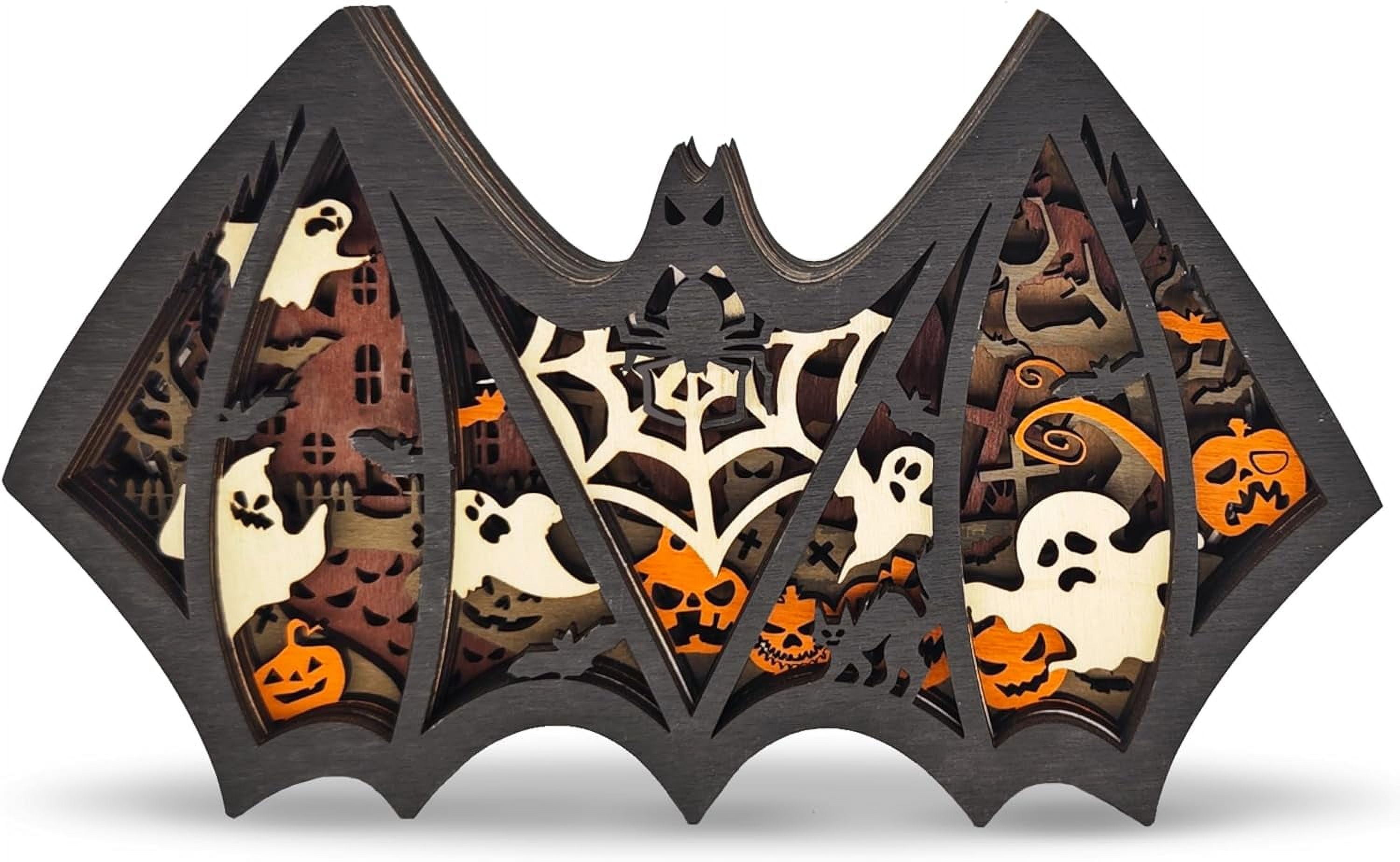 FNYDOX 3D Wooden Animals Carving, Bat Decor Multi-Layered Wood Carved ...