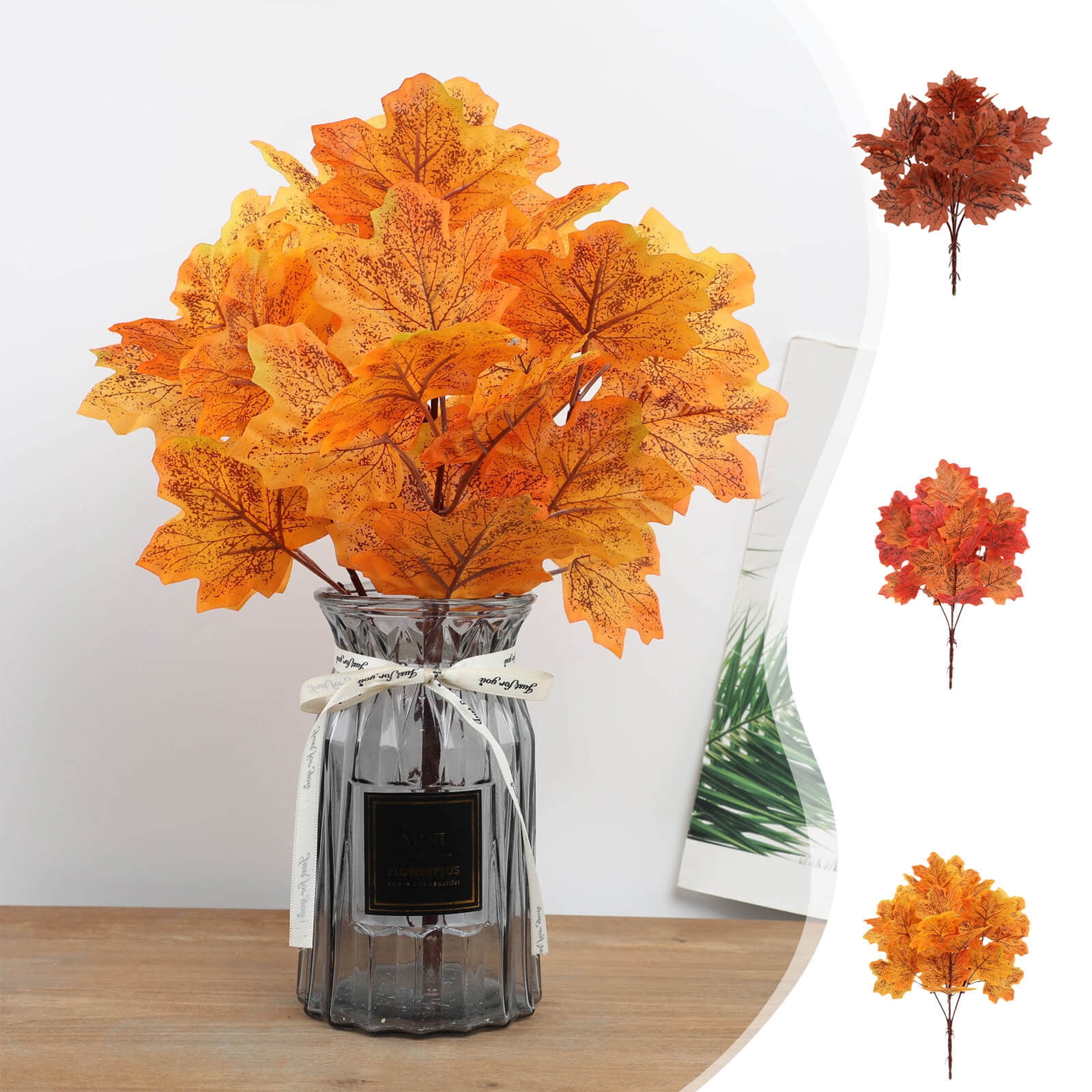 FNYOXU 3Pcs Artificial Maple Leaves Branches - Realistic Fall Leaves ...