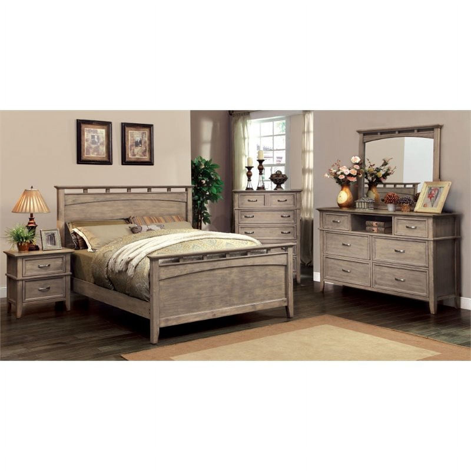 FOA Ackerson 4pc Brown Wood High Bedroom Set-King+Nightstand+Dresser ...