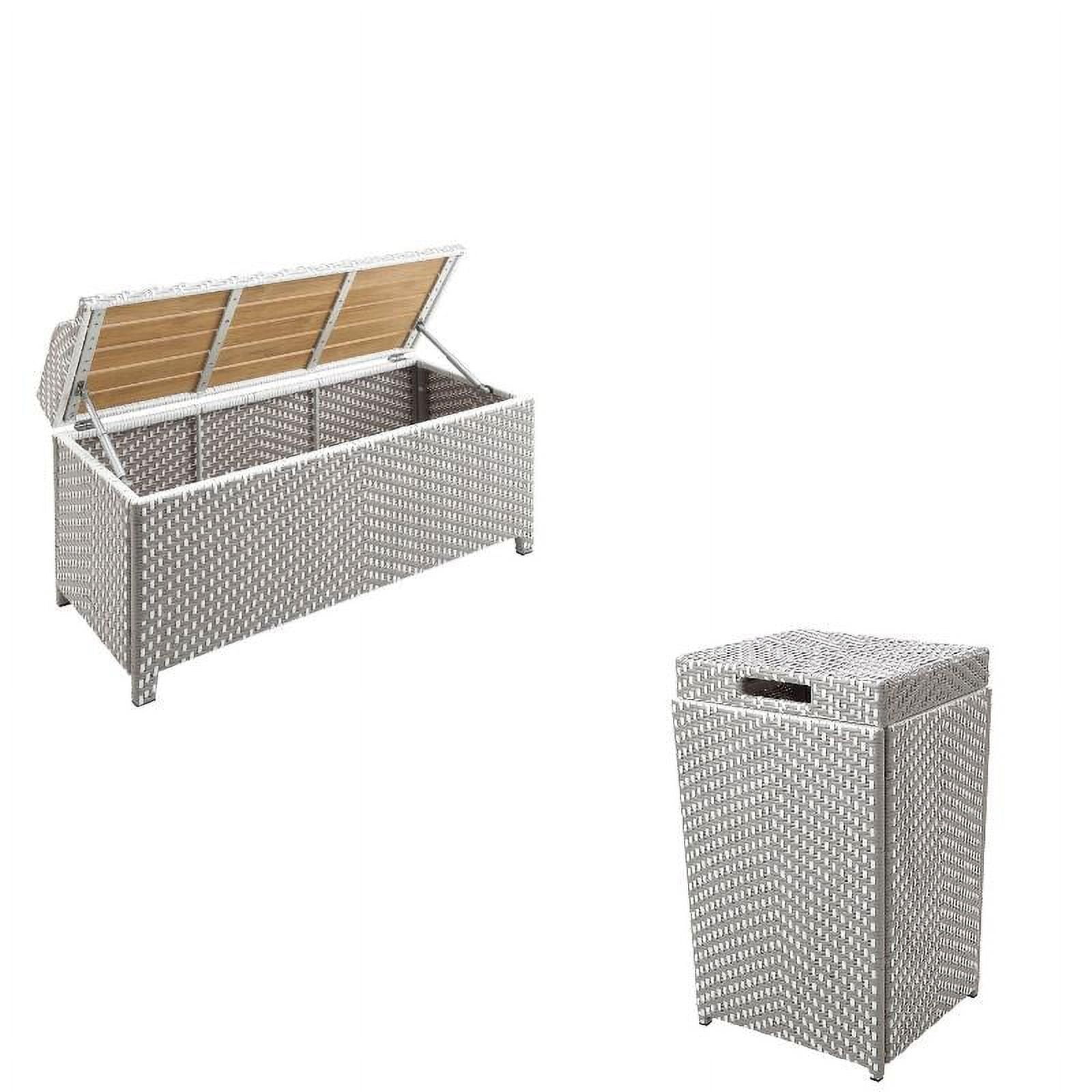 FOA Azur Outdoor Aluminum & Wicker Outdoor Storage Bench + Bin 2pc Set ...