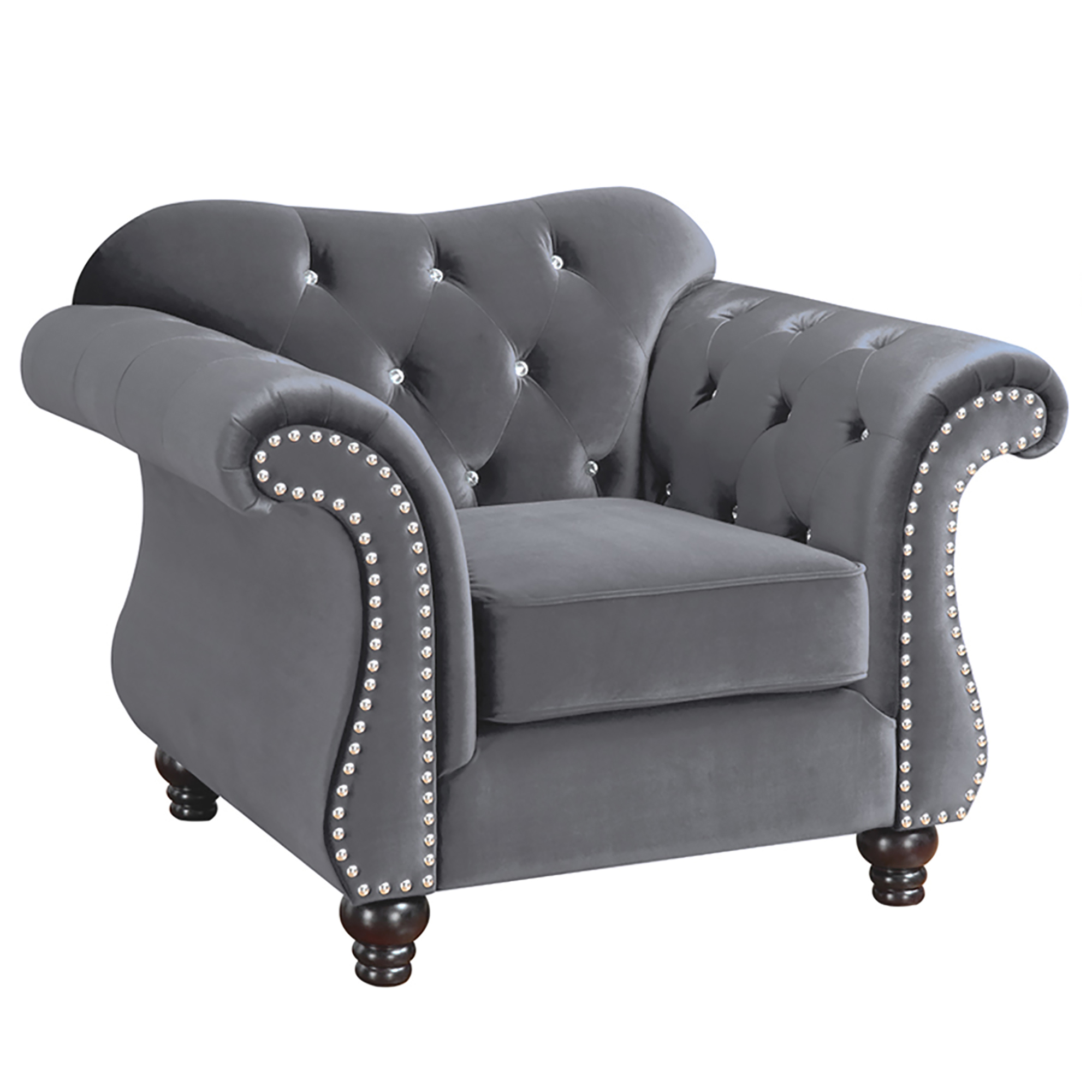 FOA Basonne Glam Accent Armchair in Gray Faux Velvet Fabric - Walmart.com