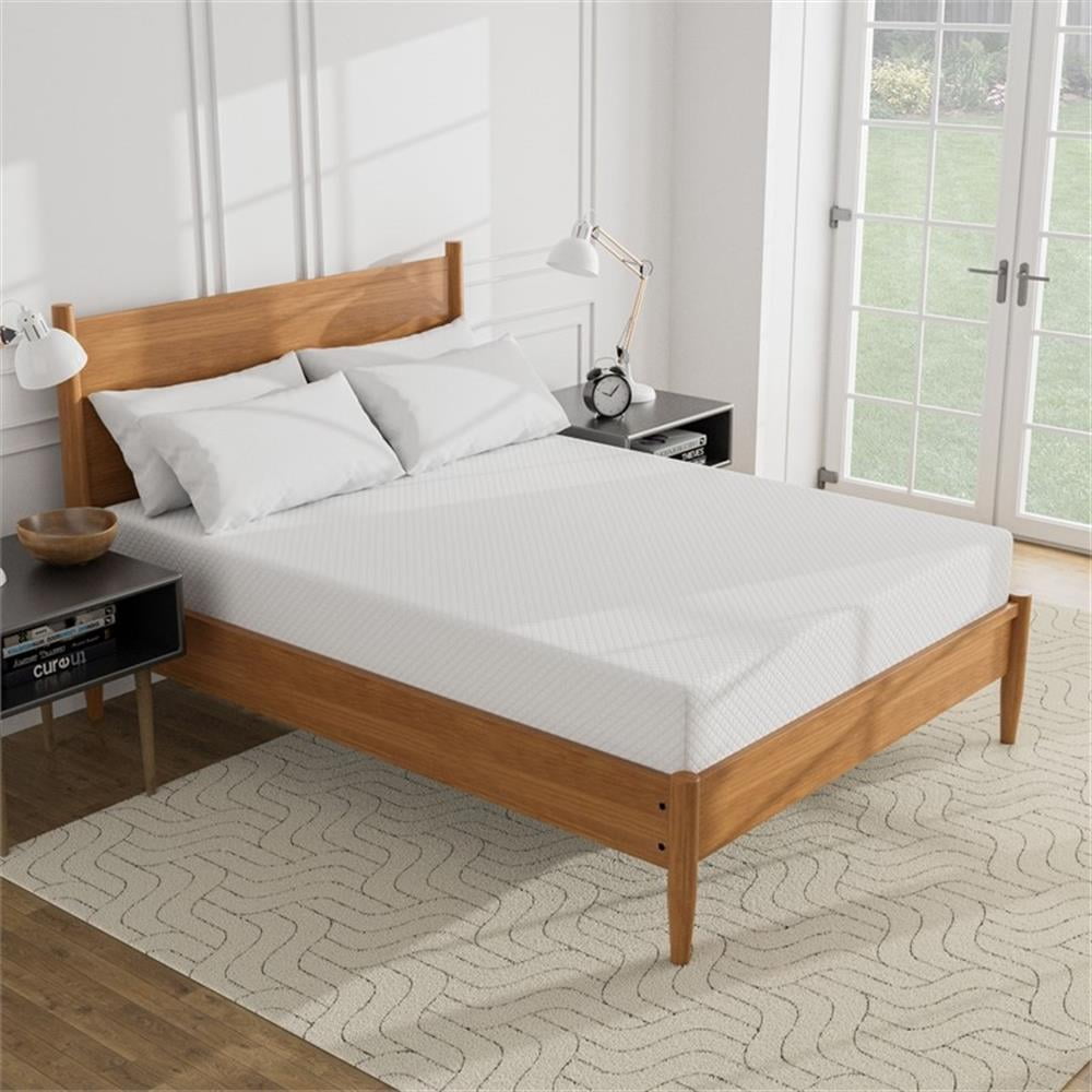 FOA Belkor Solid Wood Queen Platform Bed with 10" Memory Foam Mattress ...