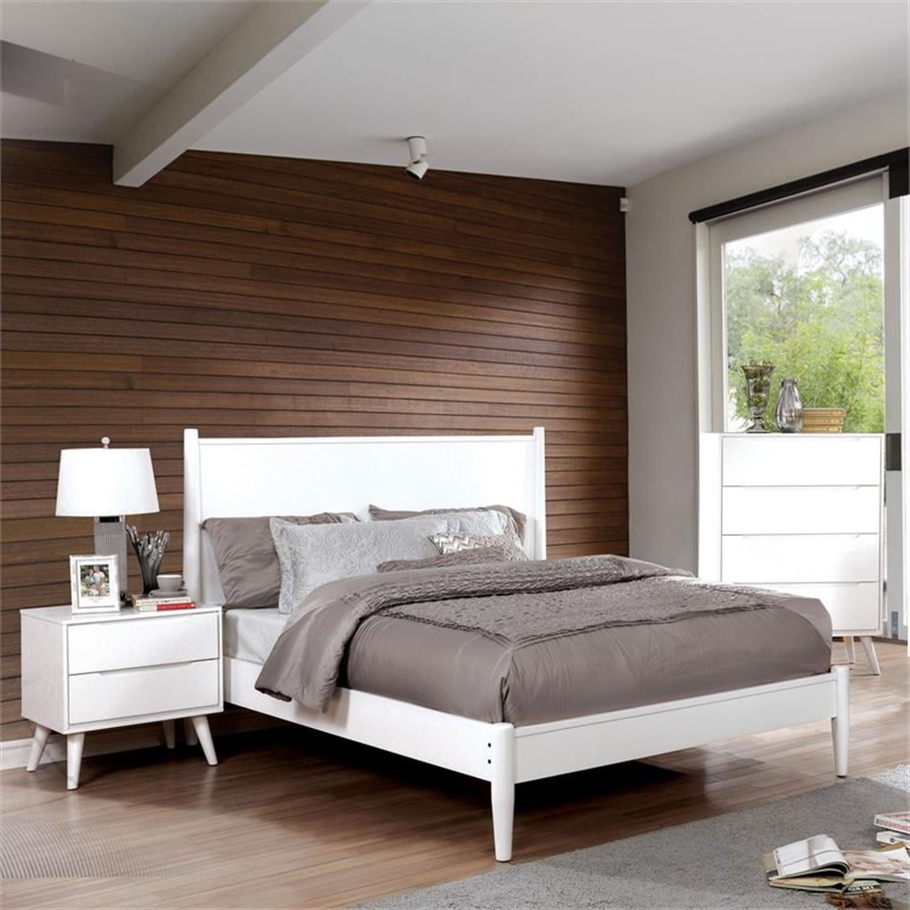 FOA Belkor Solid Wood White Queen Platform Bed with 12" Memory Foam ...
