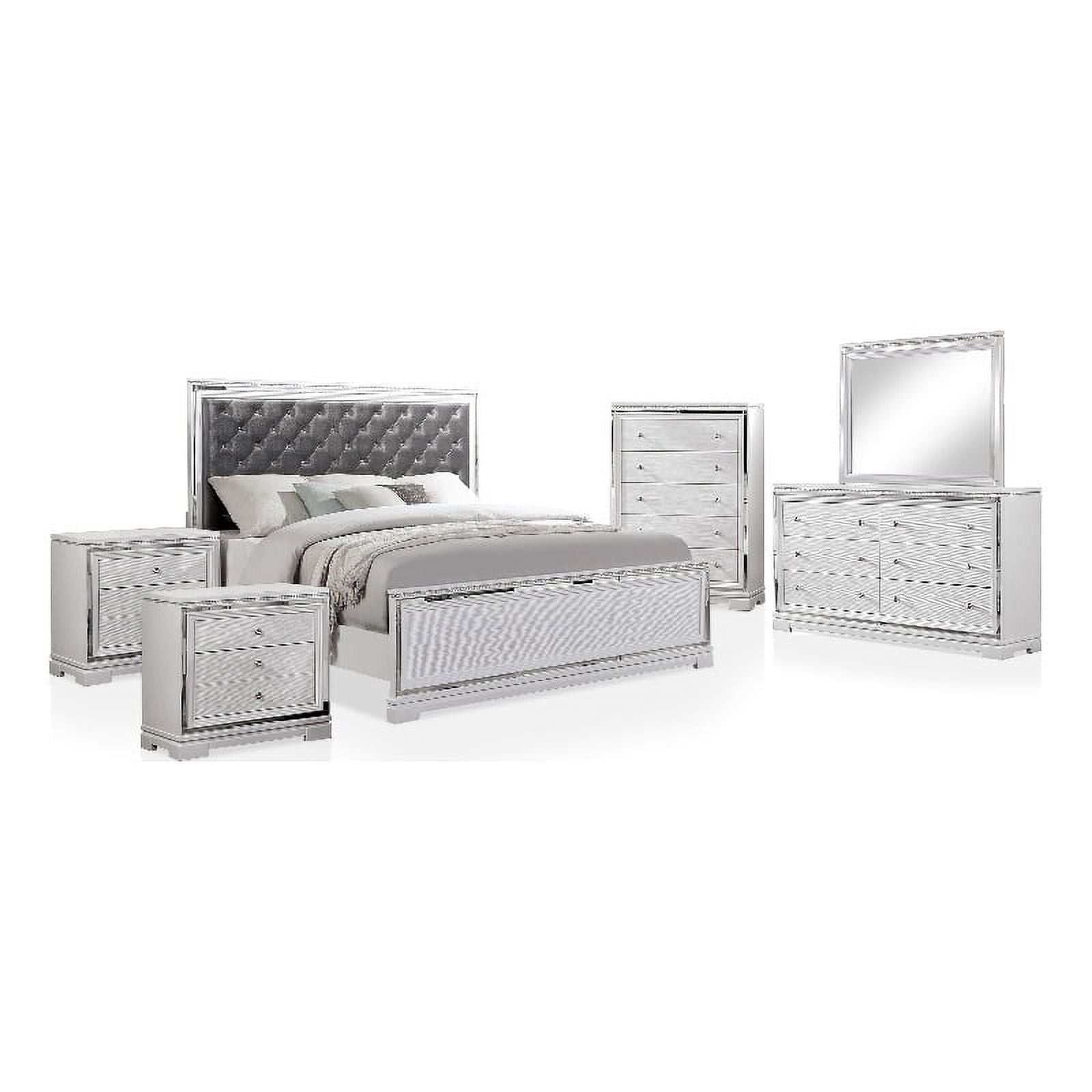FOA Bevie 6pc White Wood Bed Set - King+2 Nightstands+Chest+Dresser ...